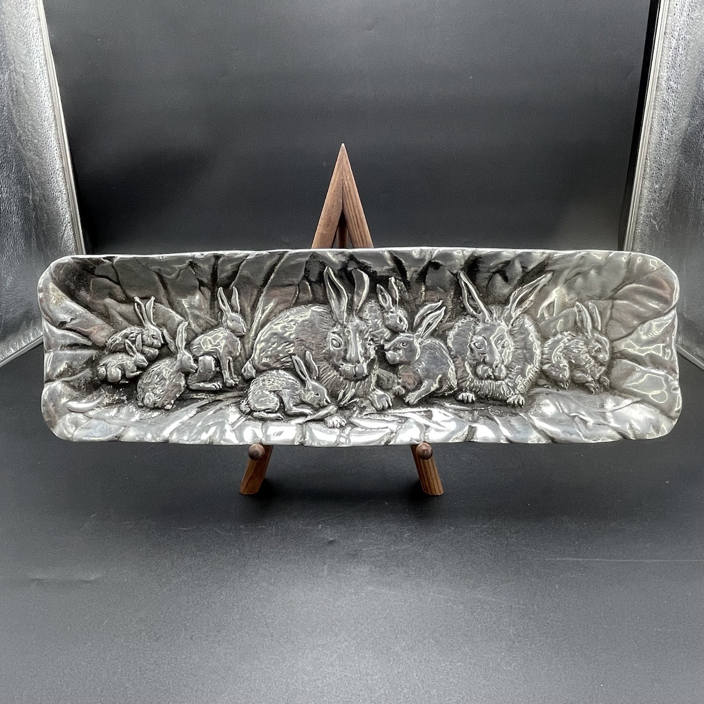 Pressed Aluminum Bunny Rabbit Family Tray Serving Platter Mexico Easter ...
