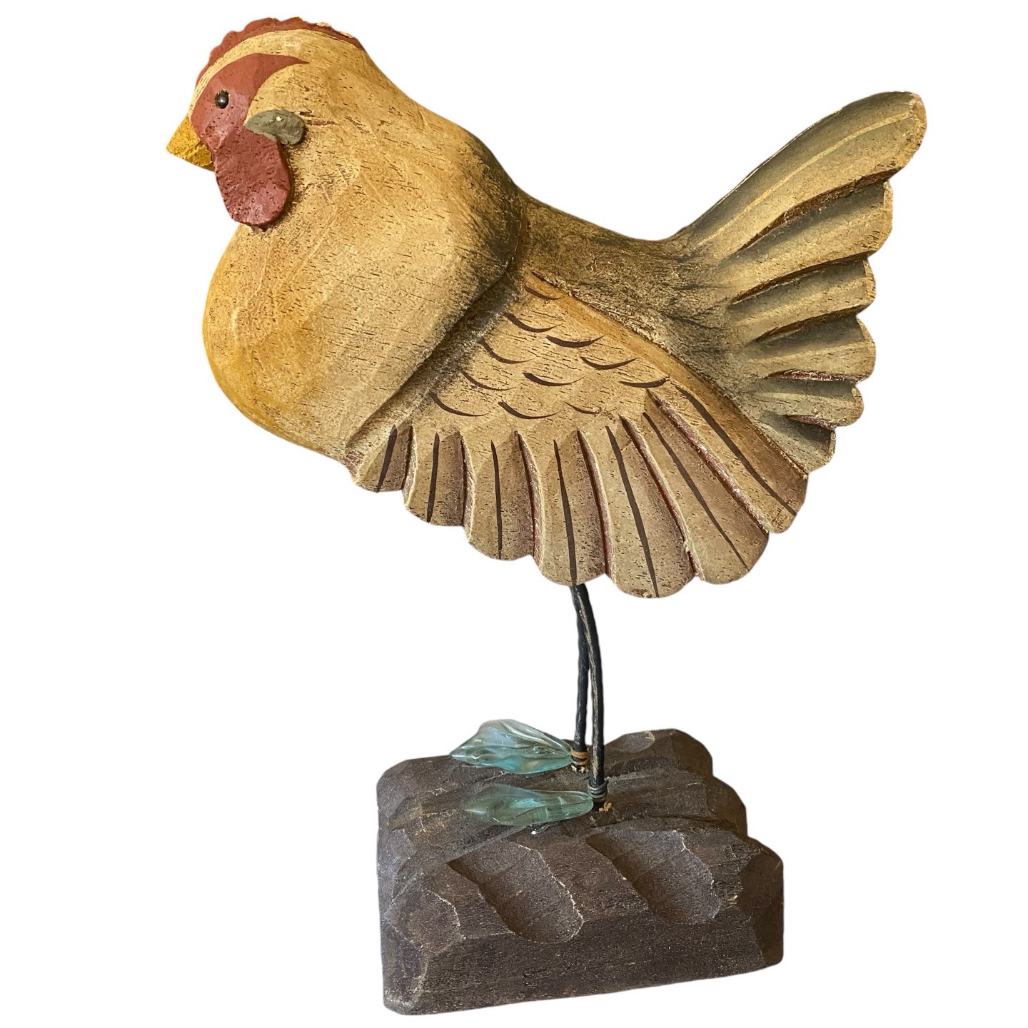 Signed James Haddon Carved Painted Wood Folk Art Huge Rooster Chicken ...