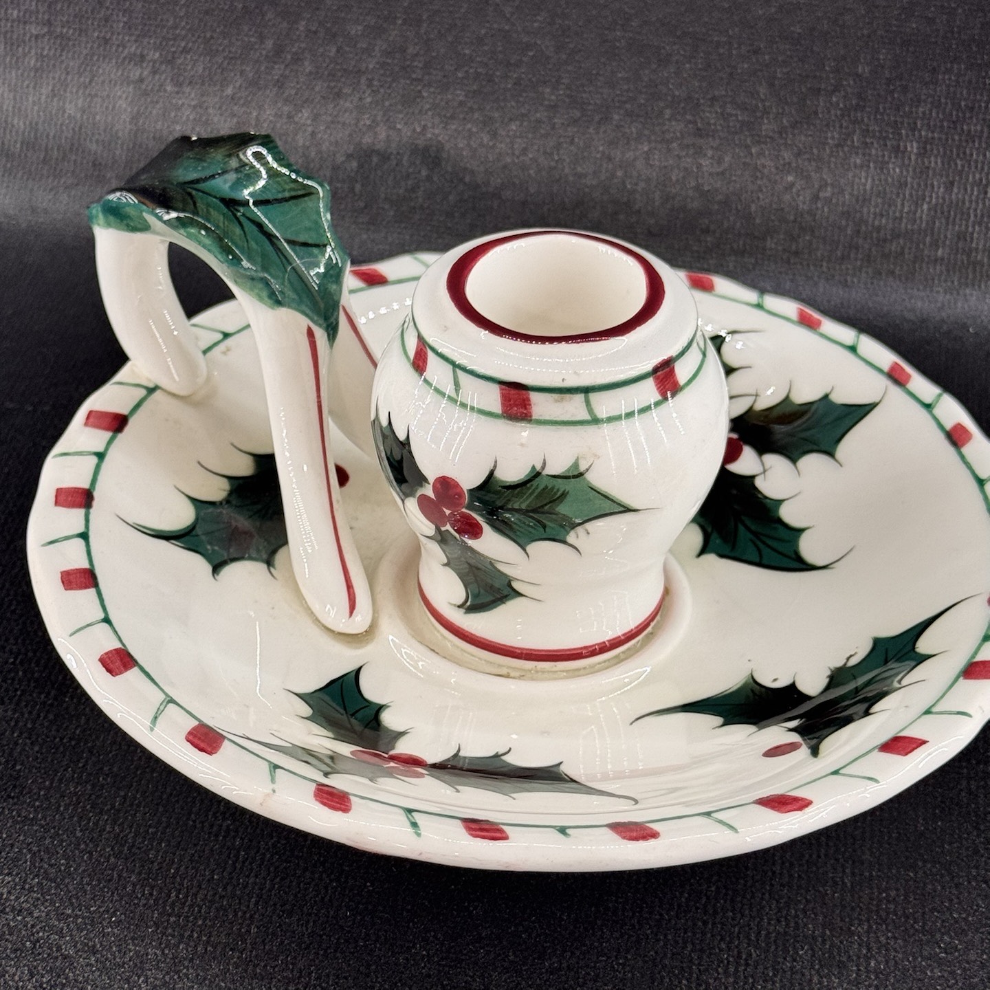 Ci Rage Lefton Christmas Holly Berry Chamberstick Candle Holder
