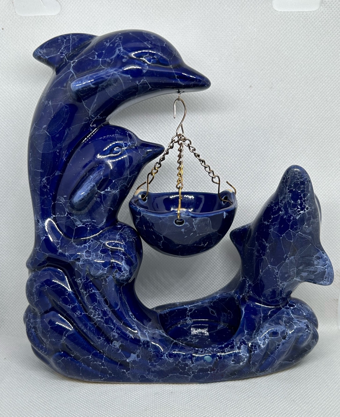 Blue Faux Marble Ceramic Dolphin Oil Diffuser/ Wax Burner Tea Light Holder