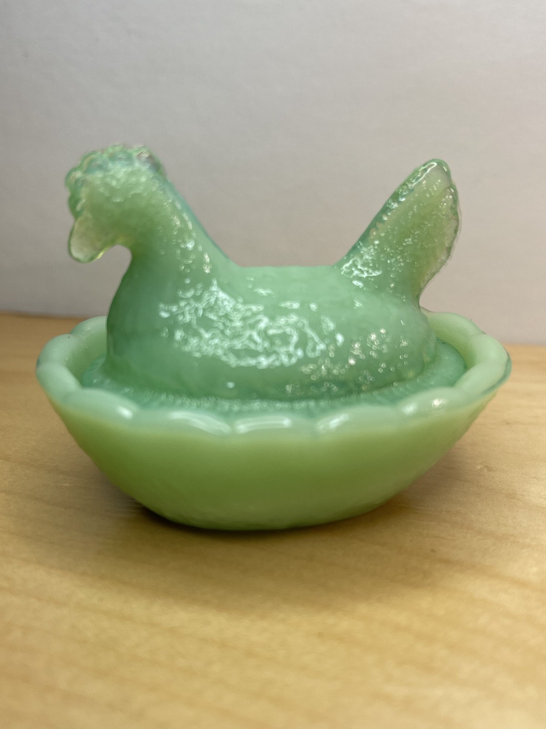 Miniature Jade Green Hen On Nest/Salt Cellar
