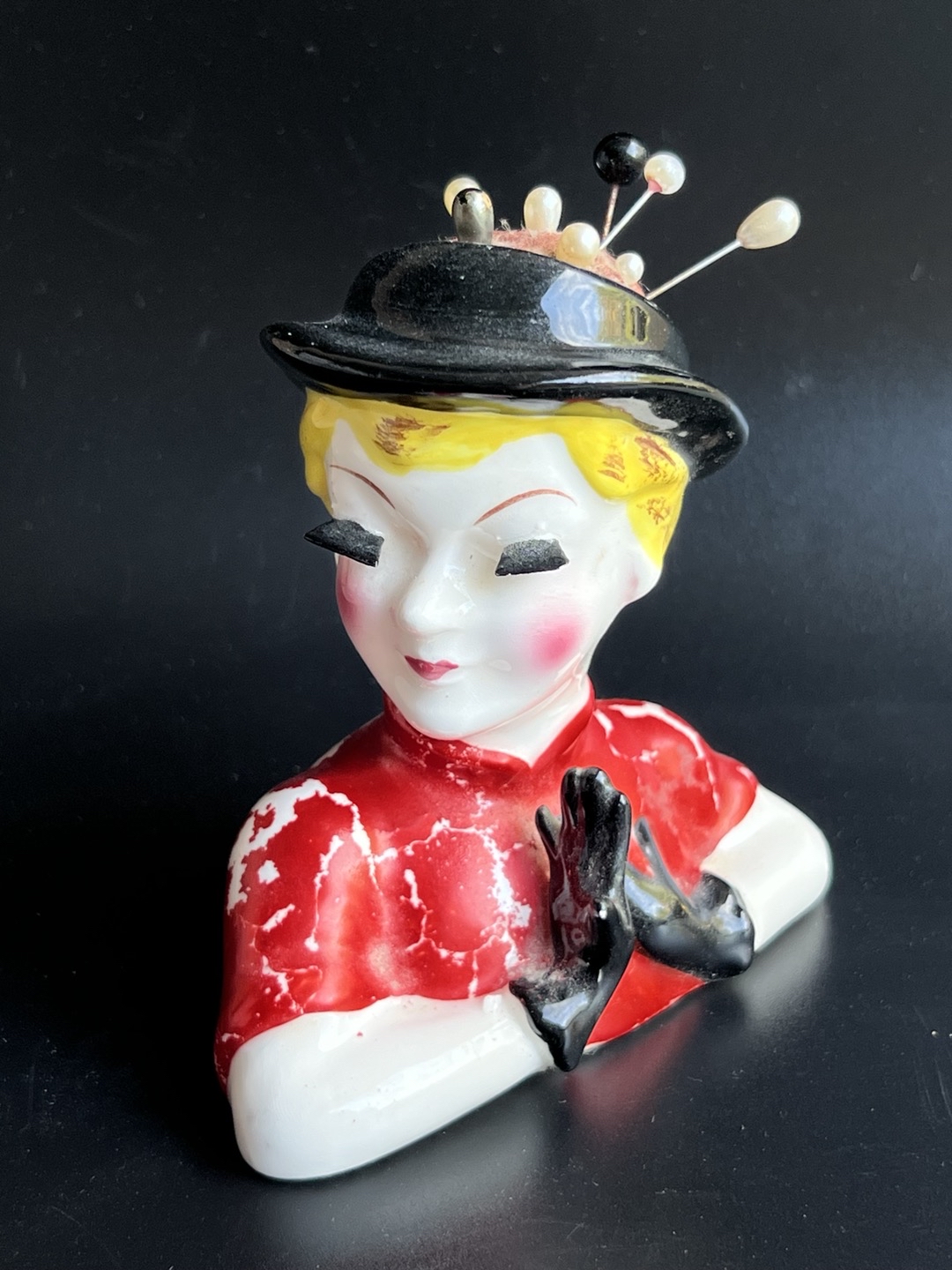 013 Vtg Lady Head Pin Cushion Japan 5”