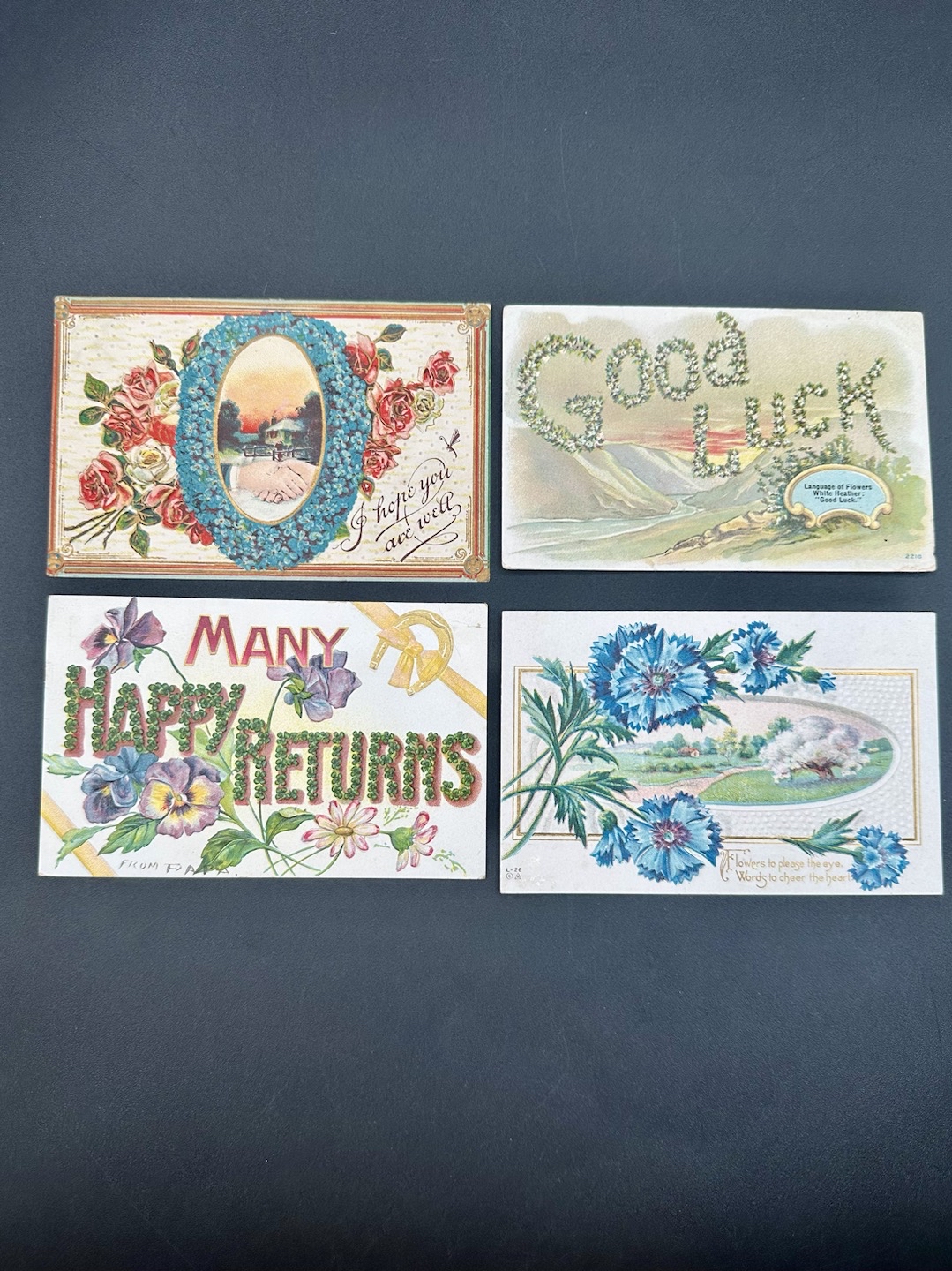 Good Luck & Many Happy Returns Antique/Vintage Postcard Collection, 4pcs