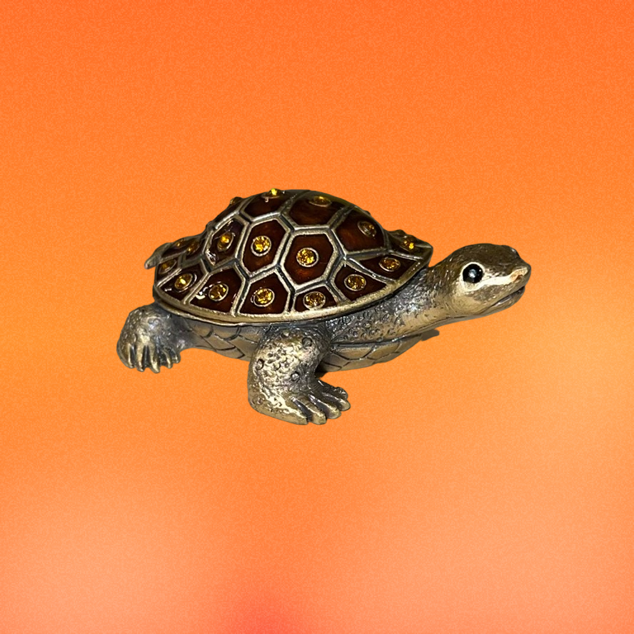 Turtle Enamel Brass Trinket Box