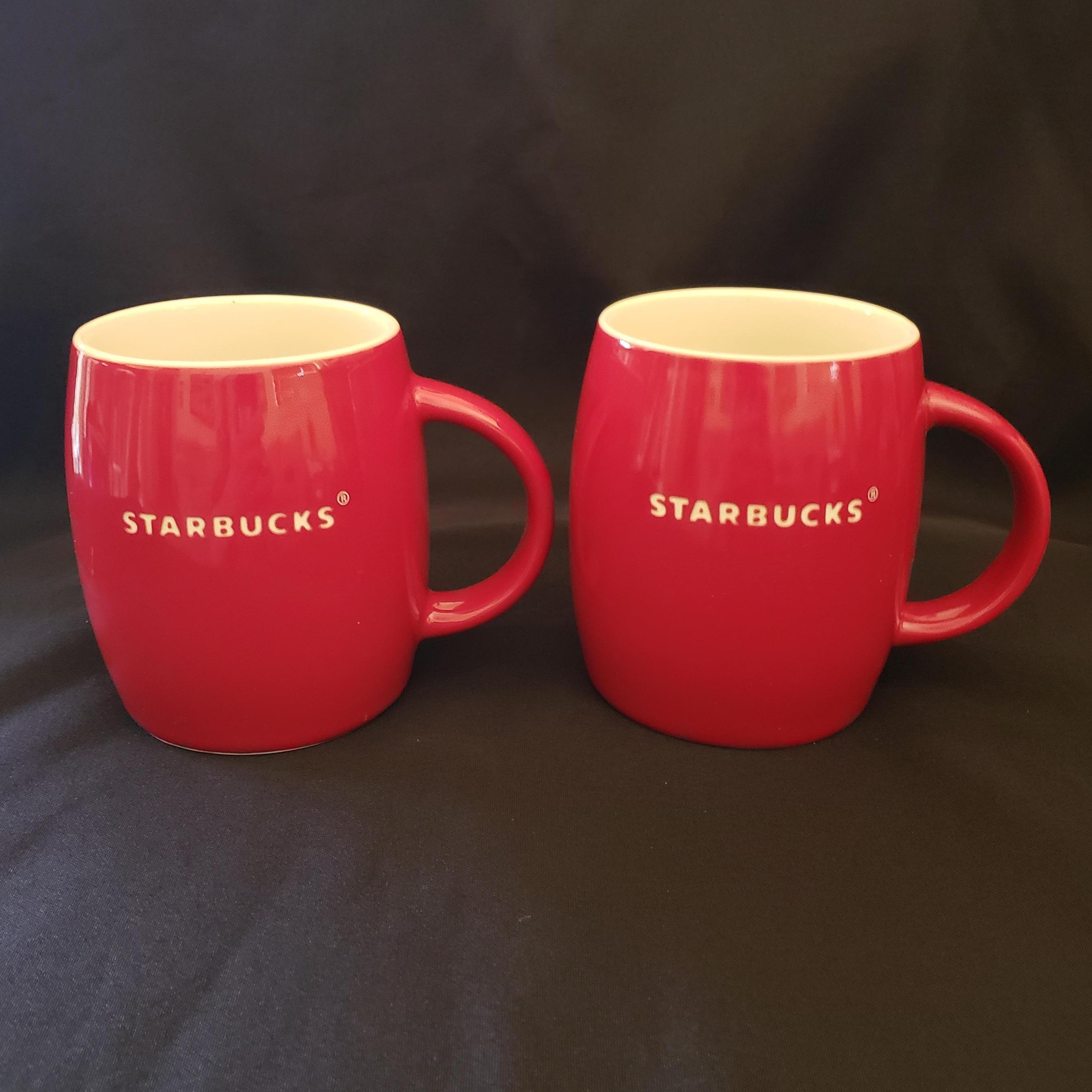 STARBUCKS Coffee Cups Mugs 14 oz Red Barrel Shape 2011 Set Of 2 ...