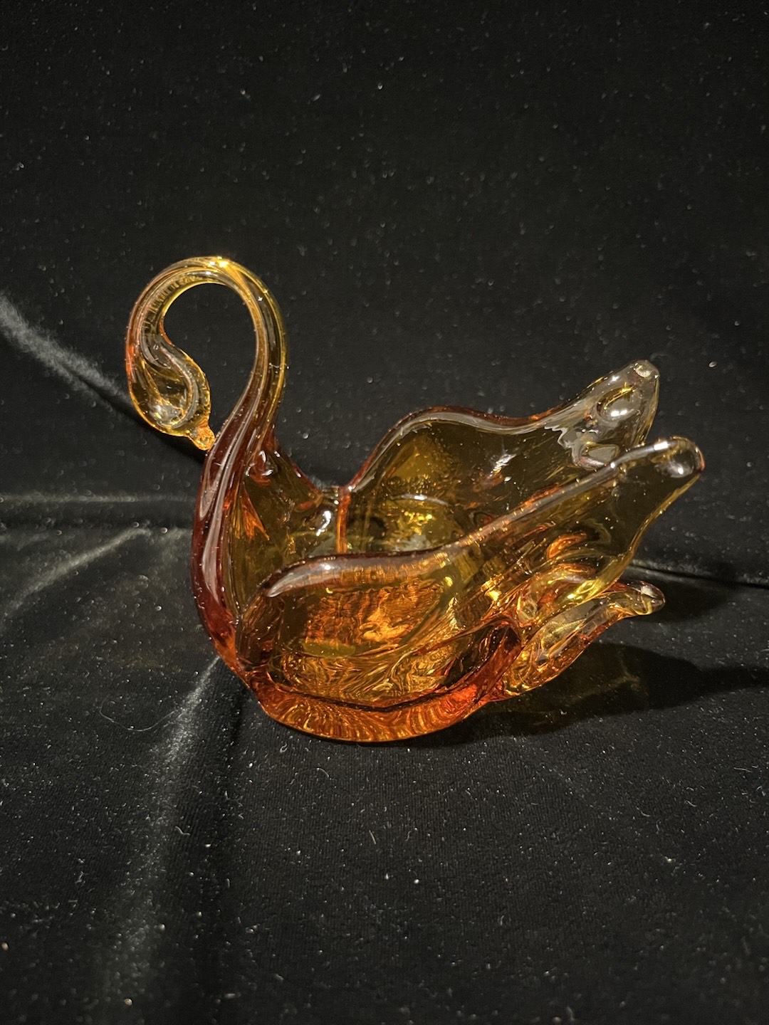 #1524 - Beautiful Vintage Amber Swan Trinket/Candy Dish
