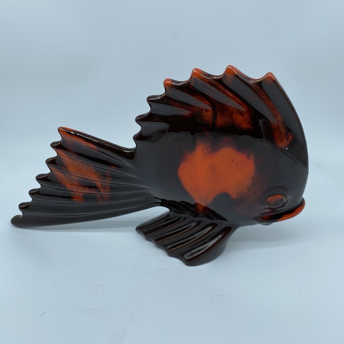 #1615 Canada Large MCM Fish Decor Drip Glaze Orange Brown