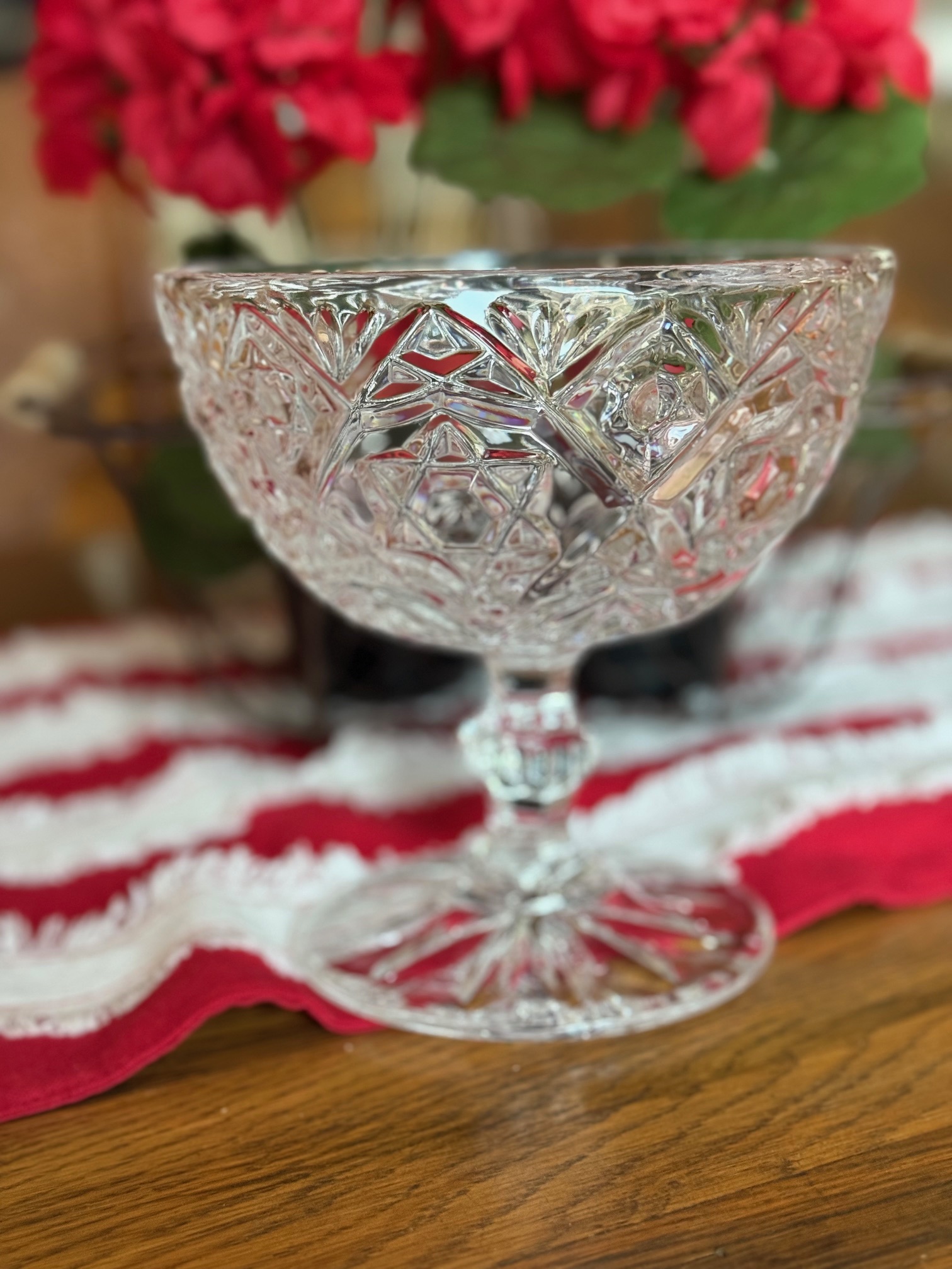 Vintage Clear Crystal Compote Bowl – 6” Tall x 6” Wide