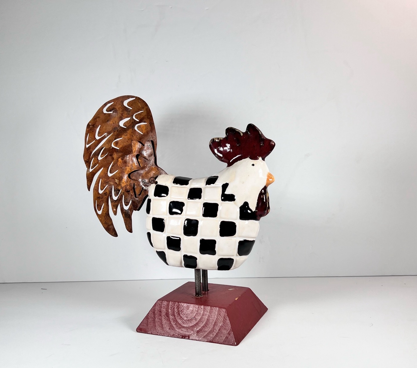 Vintage Ceramic Black & White Checkered Copper Tail Primative Folk Art ...
