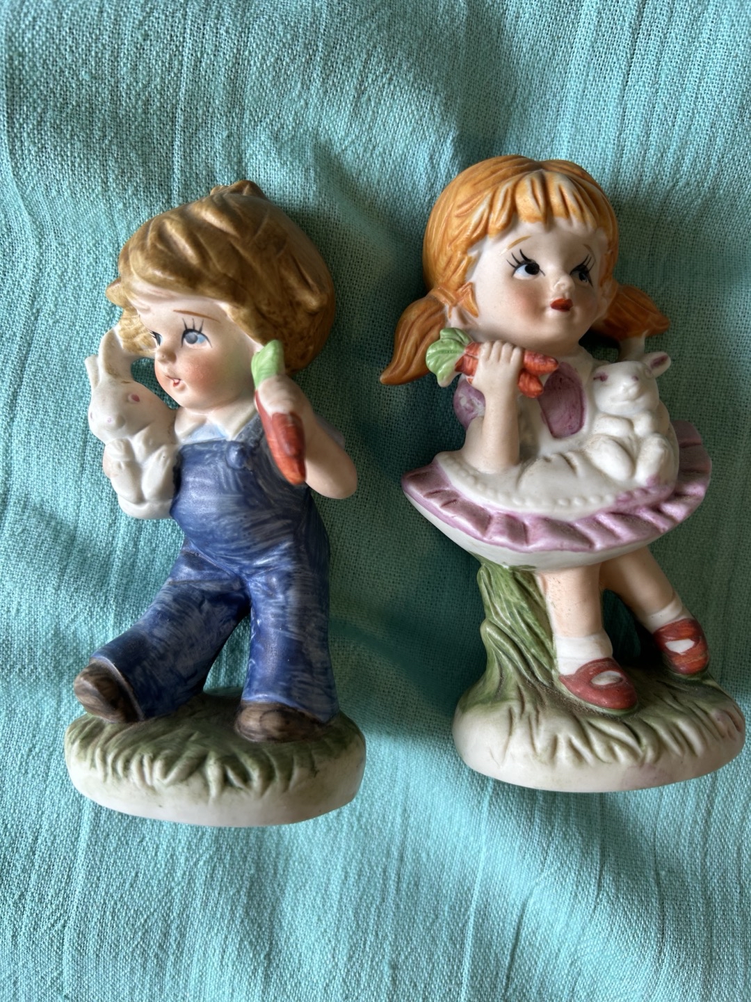 Vintage 2 Children Ceramic Figurines HOMECO Bunny & Carrot