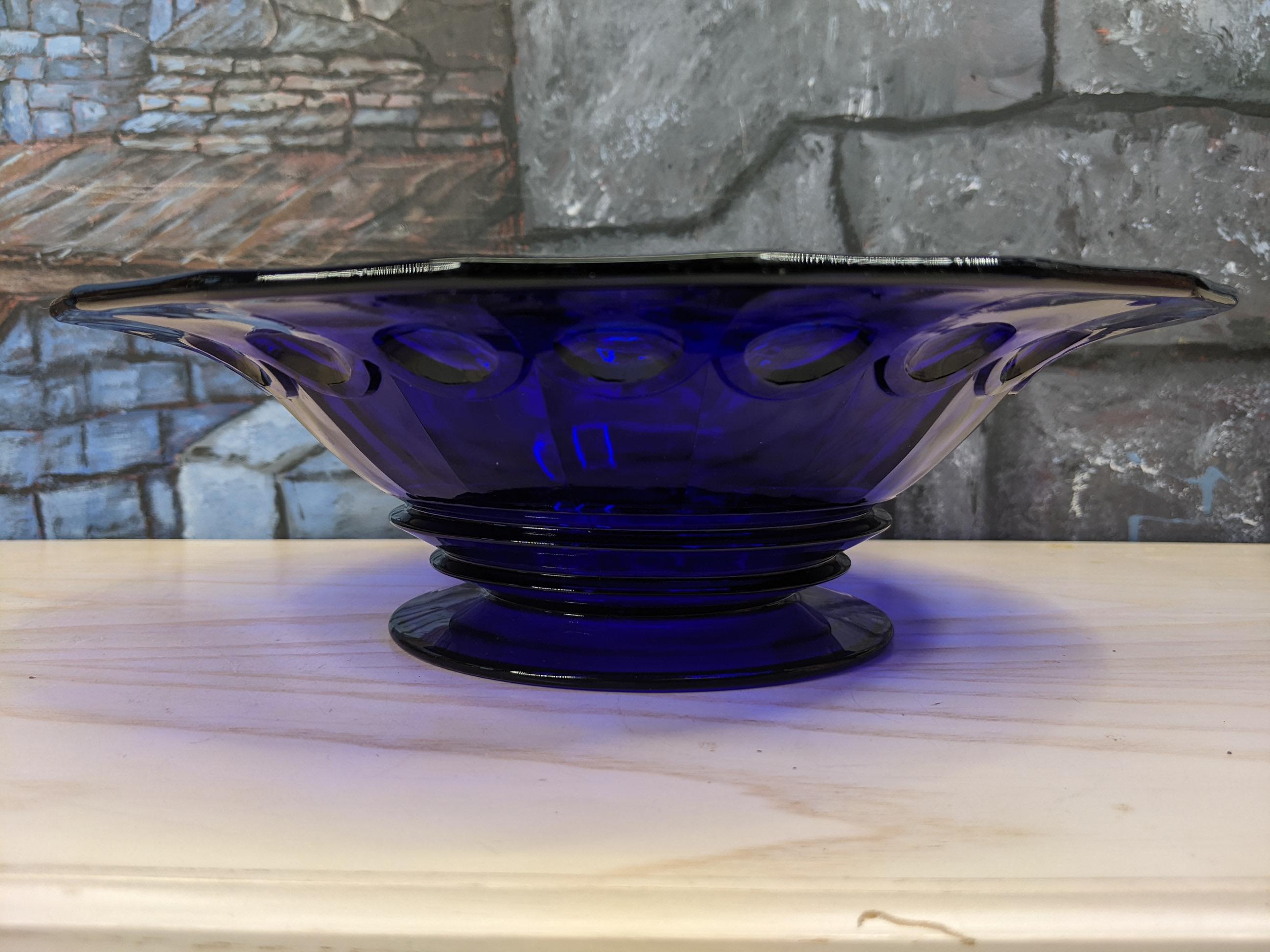 Beautiful ART DECO HEISEY Large Cobalt Blue Center Console Bowl 1930s ...
