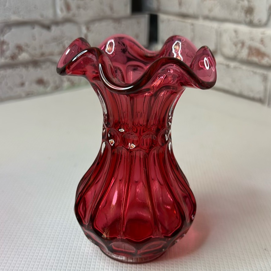 #2 Fenton, Vase, Cranberry, Dot & Flute Pattern