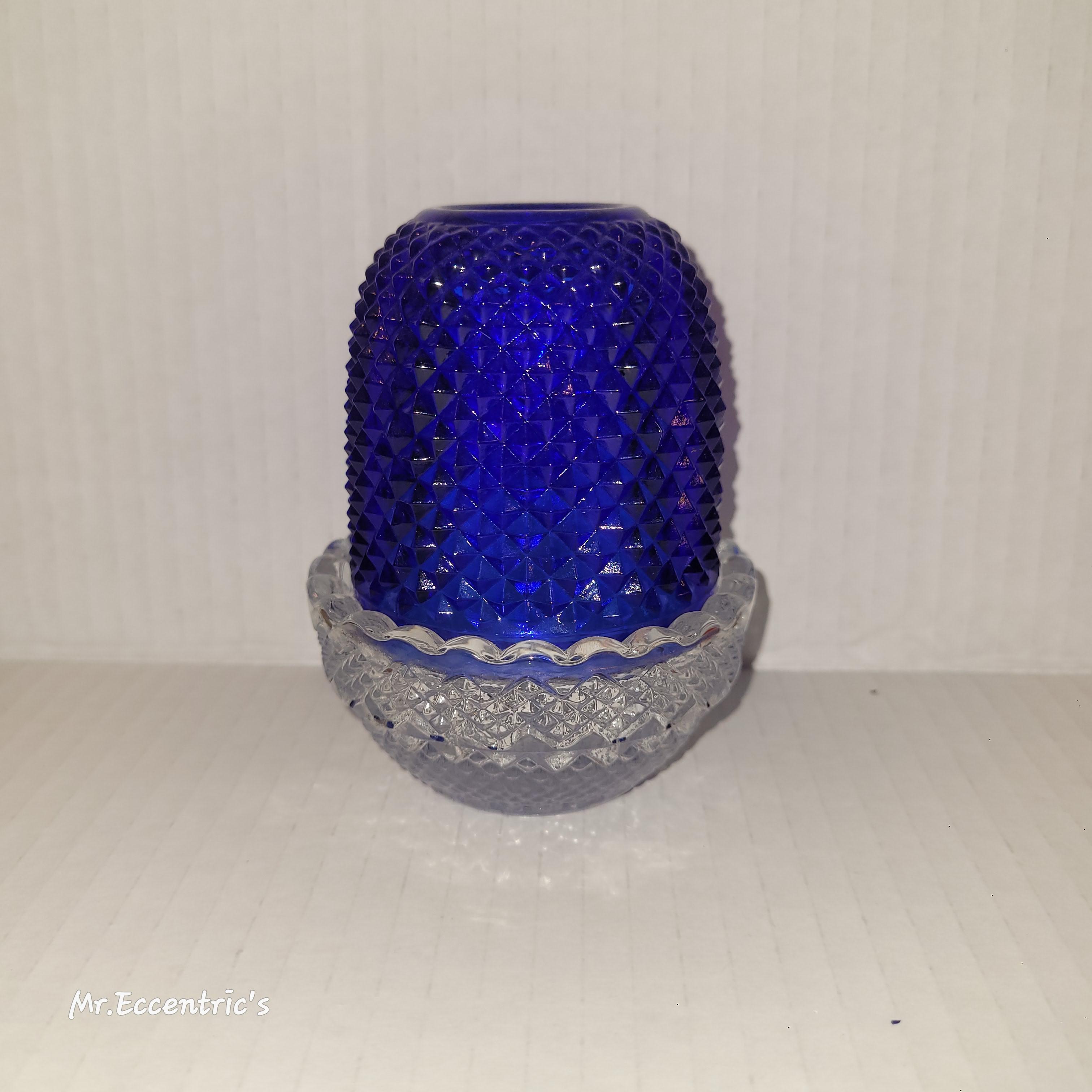 Vintage MOSSER glass Cobalt Blue Diamond Point Mini Fairy Lamp