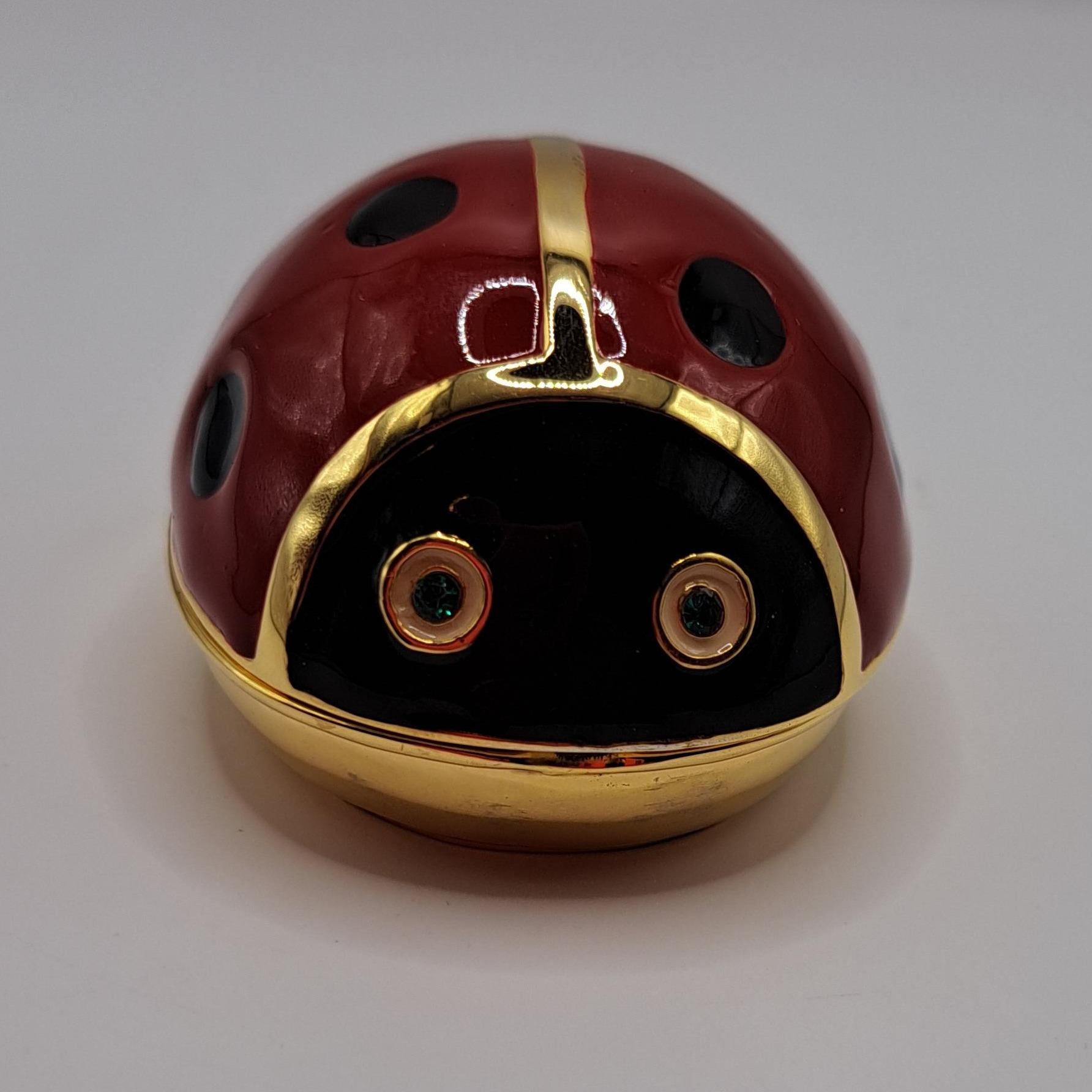 Vintage Rucinni Enameled Ladybug Trinket Box