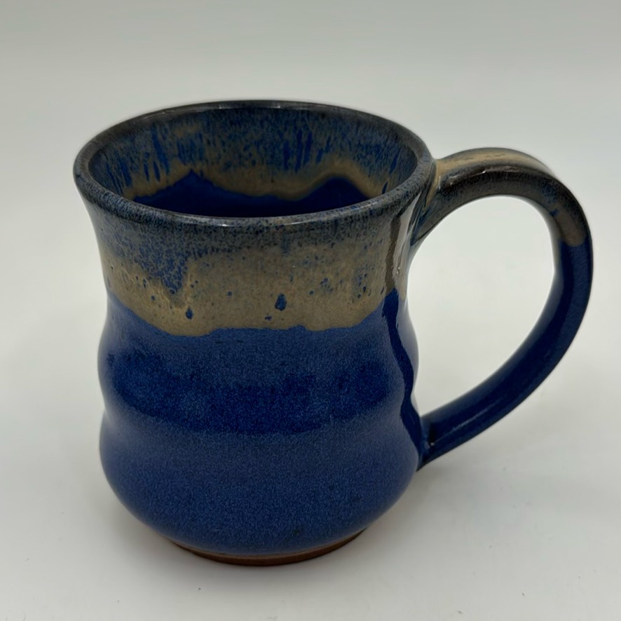 Royal Blue & Frothy Cream Colored Glaze Hand Made Pottery Cup