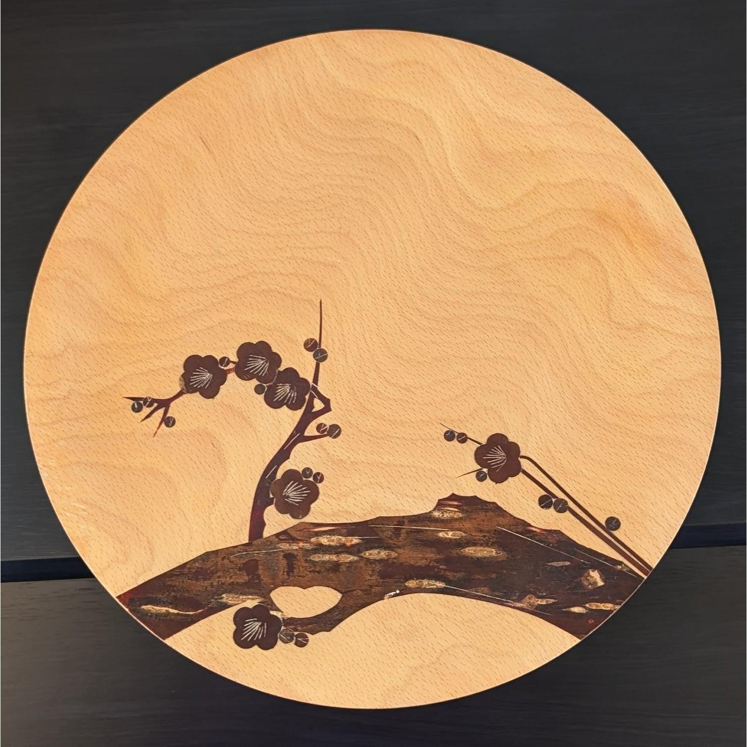Vintage Wood Cherry Blossom Wood Inlay Display Plate Wall Decor ...