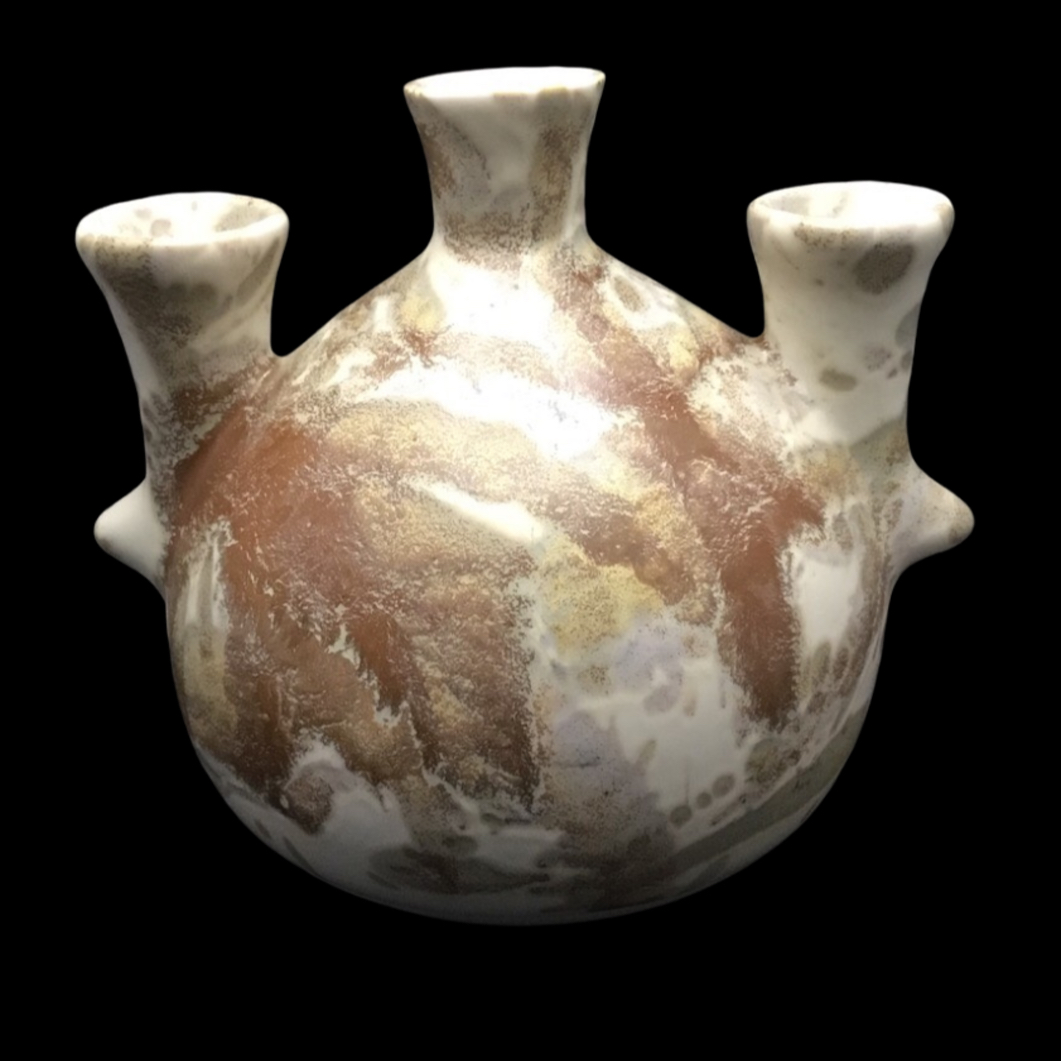 Vintage Kravec Studios Triple Pottery Vase or Candelabra (2-56)