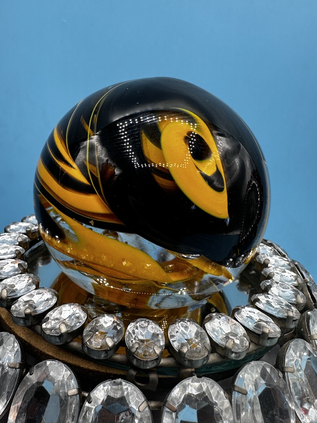 Very rare and beautiful yellow and black Bernie Merritt Paperweight!