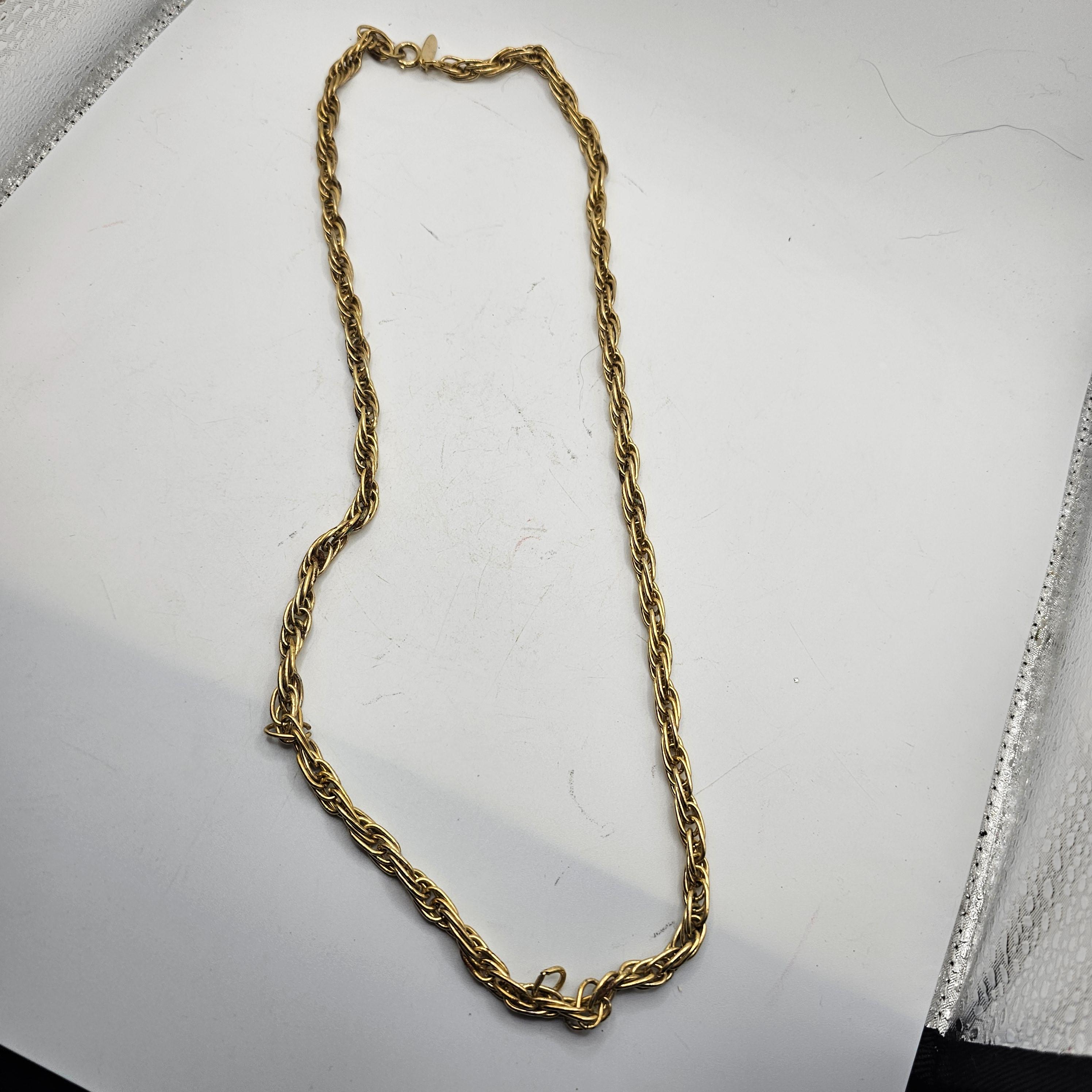 Vintage Whiting And Davis Gold Tone Rope Chain Necklace