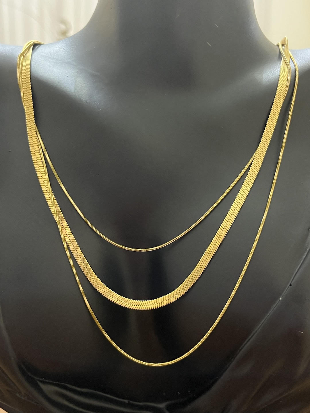 Stainless Steel Gold Tone Triple Chain Necklace