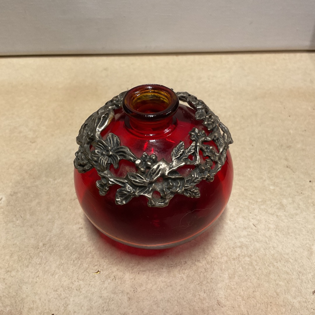 Ruby Perfume bottle with metal collar