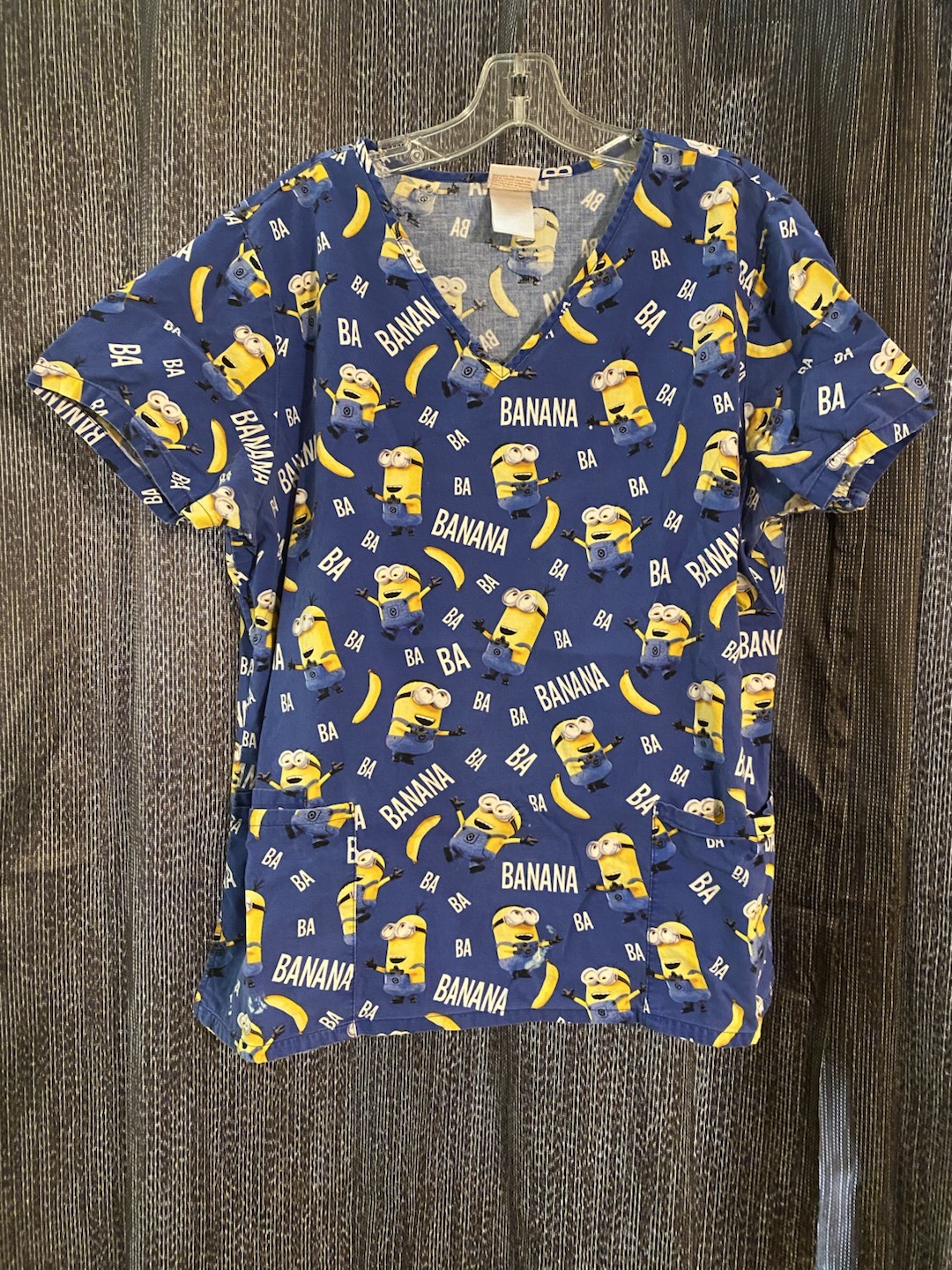 Despicable Me Size Large Blue Minions Banana Themed Short Sleeve Scrubs Top