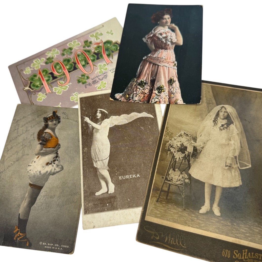 Lot of 5 Vintage/Antique Postcards, Cabinet Card, Colored Photos