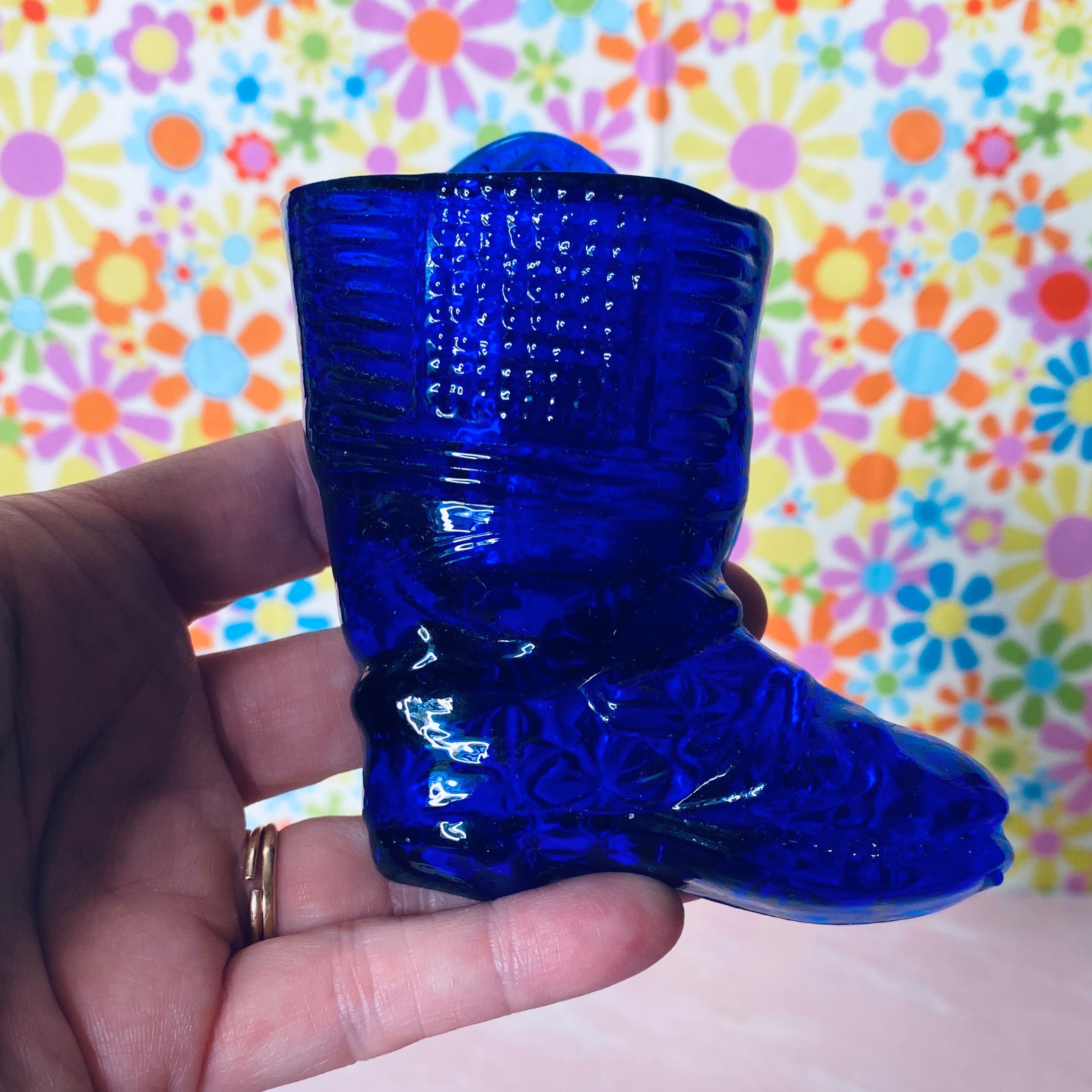 Vintage Cobalt Blue Glass Boot Wall Pocket Toothpick Holder