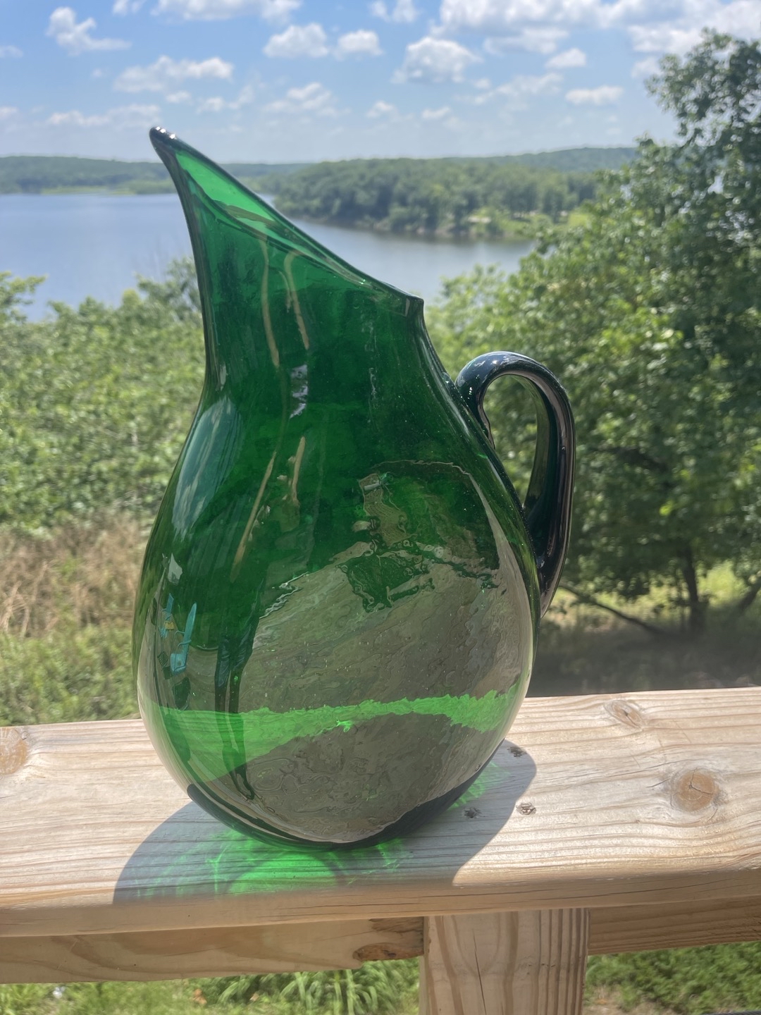 BLENKO Winslow Anderson Design #967 FLAT SIDED Emerald Green PITCHER