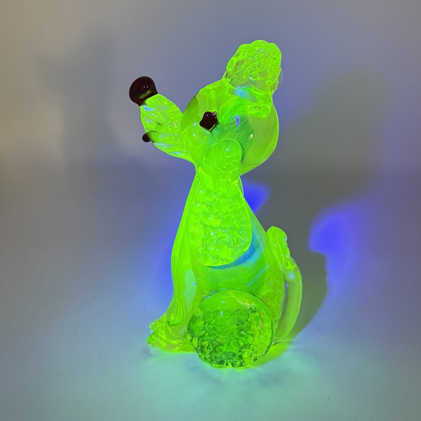 Murano Uranium Art Glass Poodle Dog Figurine UV GLOW