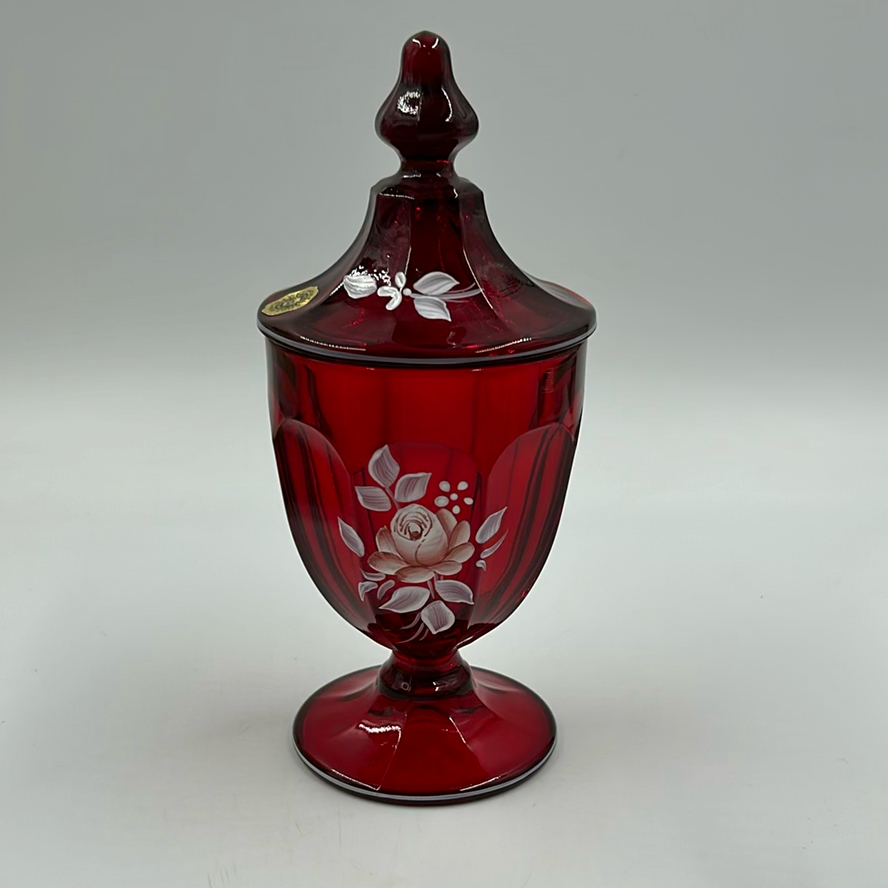 Vintage Westmoreland Hand painted Ruby Red Candy Dish