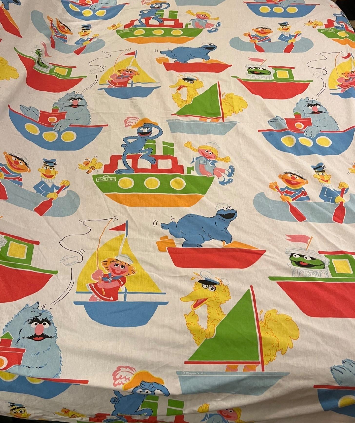 Vintage Sesame Street Twin Top Sheet Burlington Made in USA Boat Theme ...
