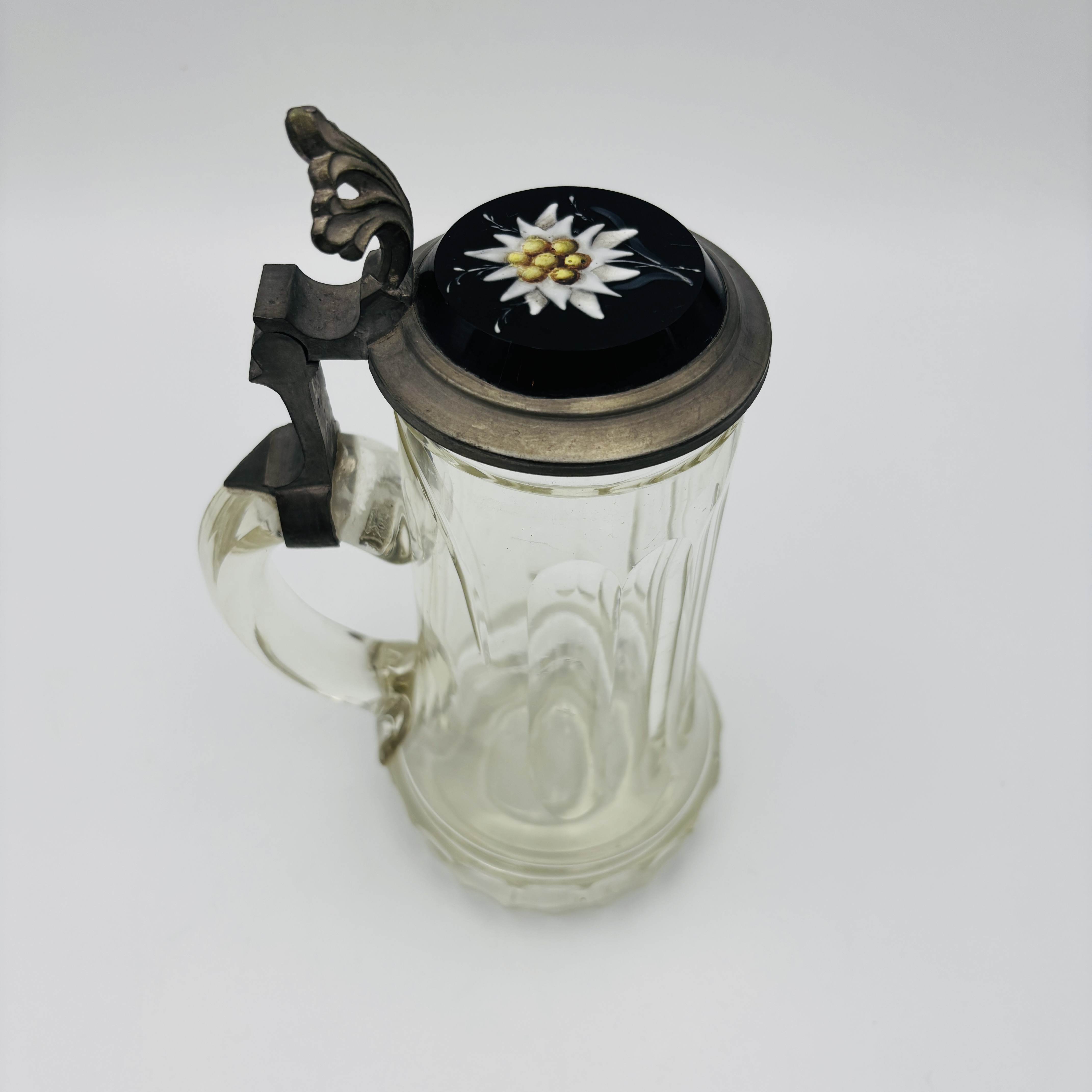 German Cut Glass Stein With Amethyst Glass Insert Handpainted Floral ...