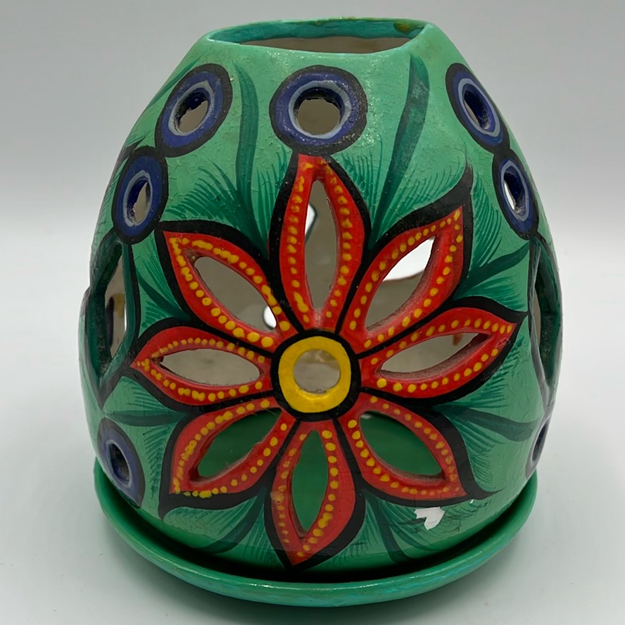 Ceramic Candle Luminary Crazing And Paint Chips.