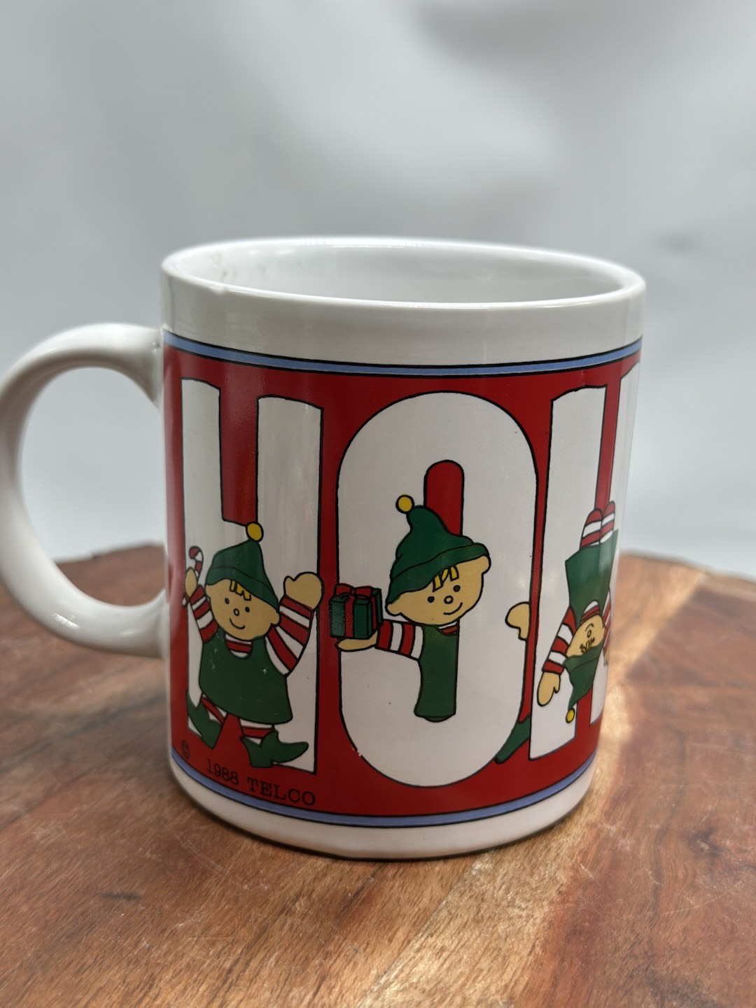 Vintage Telco Christmas HO HO HO ELVES Santa Claus Coffee Mug cup 1988 ...
