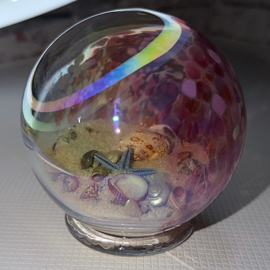 Iridescent Ocean Sphere Paperweight glass eye studio without sticker