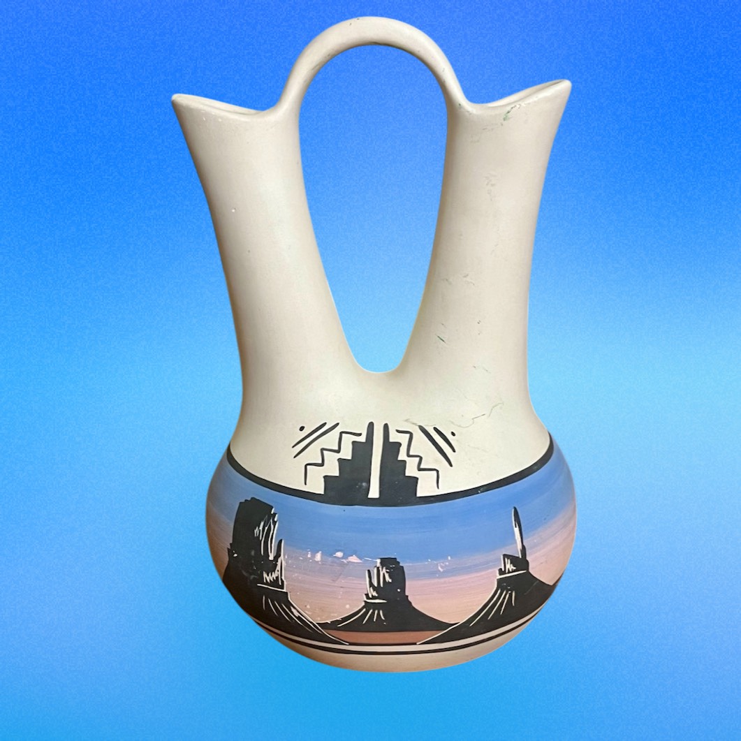 Navajo Pottery Wedding Vase Signed Base Nella Yanito Dine’ 12”