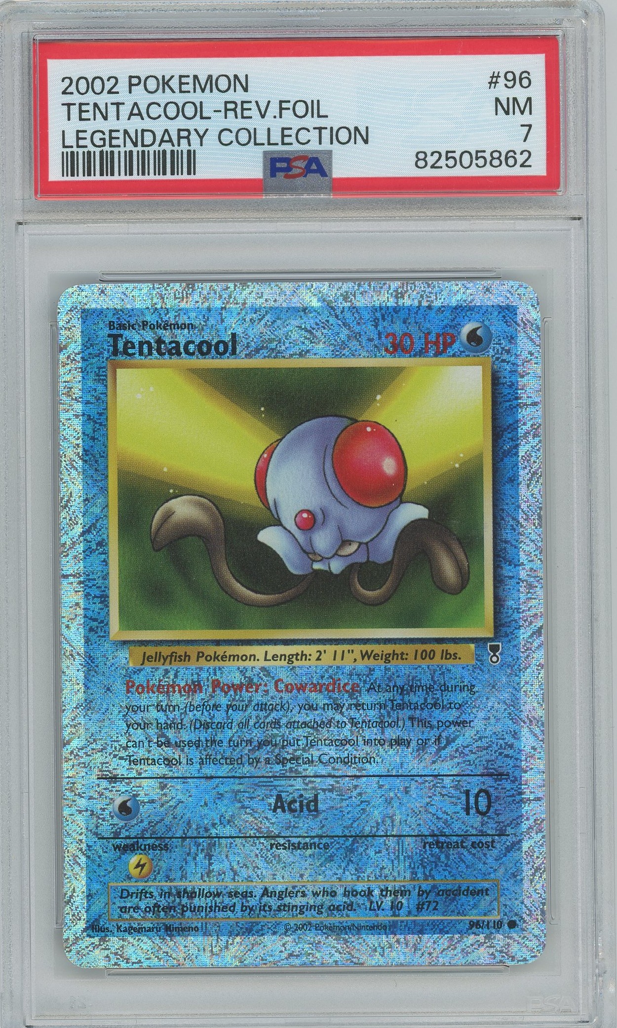 Pokémon 2002 Legendary Collection Reverse Foil Tentacool #96 PSA 7