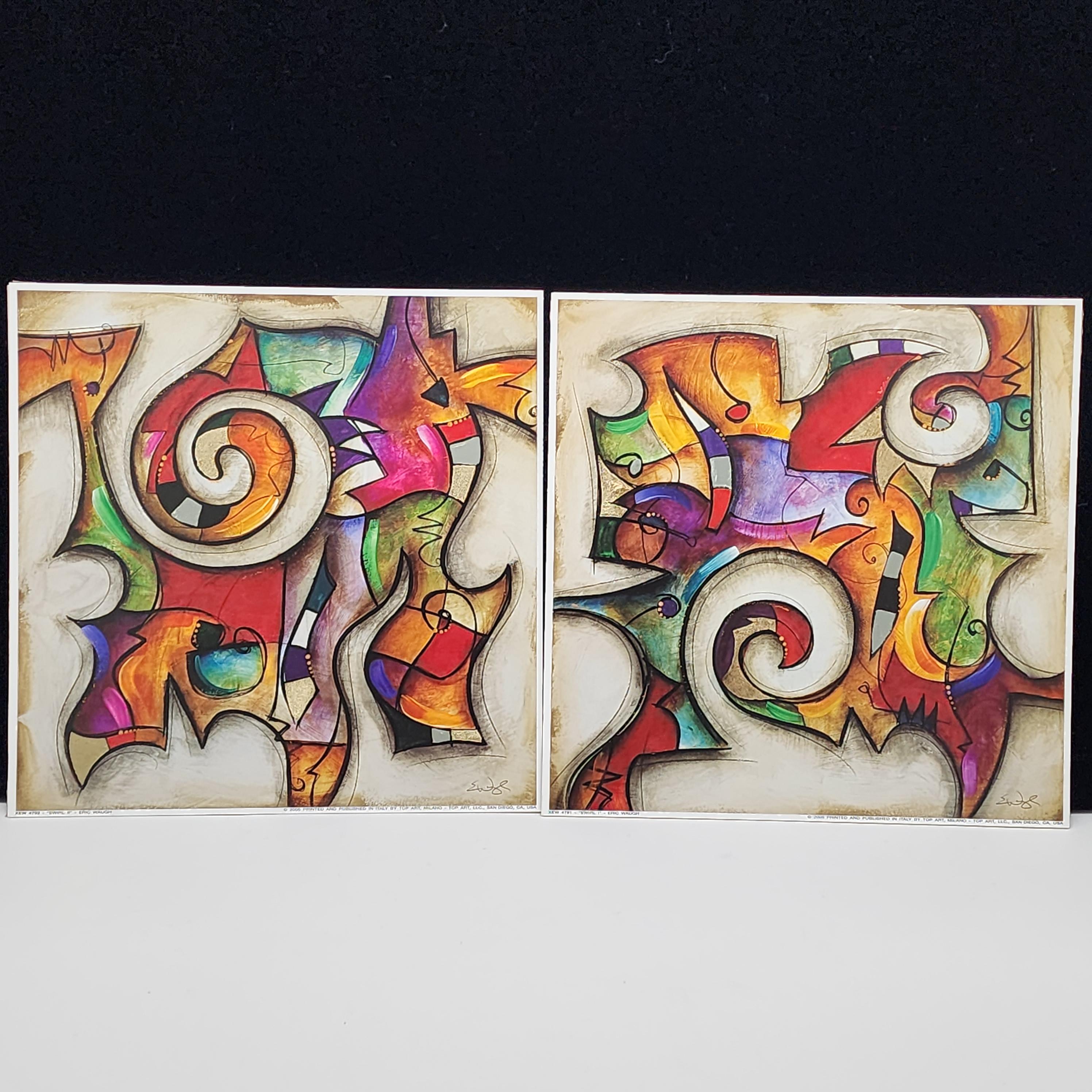 Pair Of Eric Waugh "Swirl I and II" Abstract Prints 2005 10"x10"