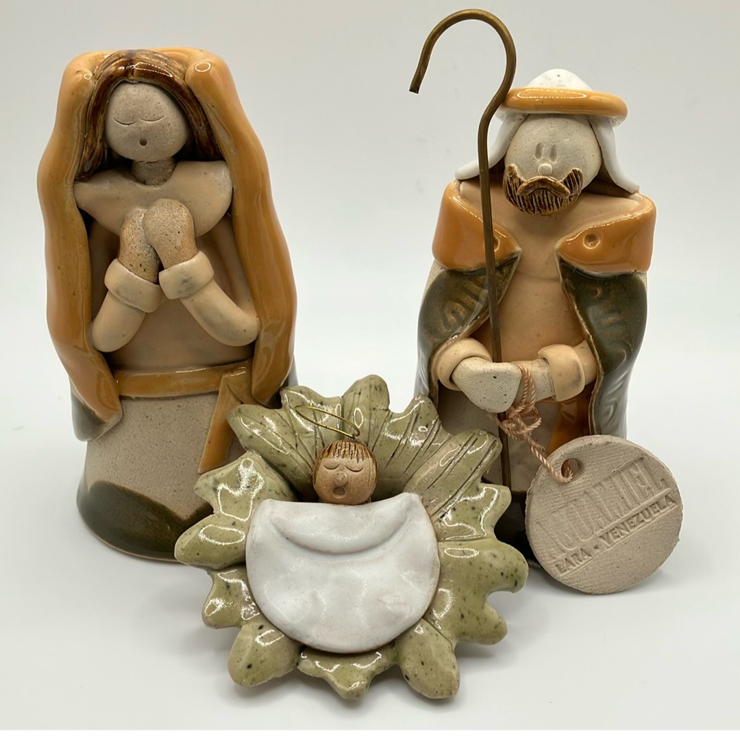 Mary Joseph & Baby Jesus Pottery Figurines Christmas - Made In Venezuela