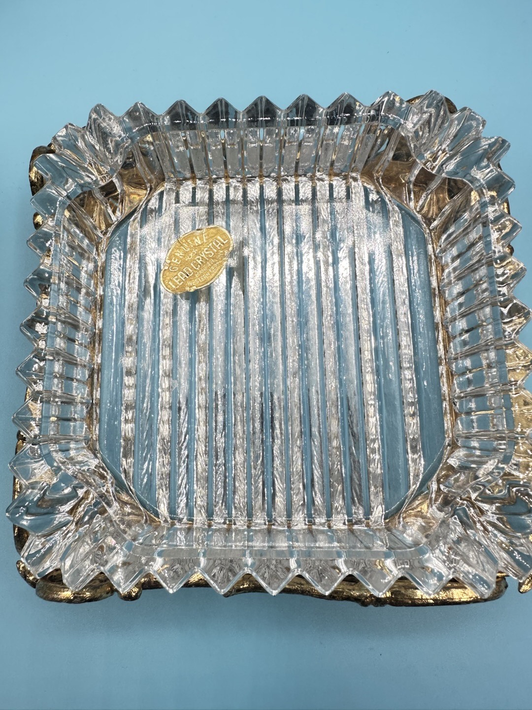 Gold Plated Square Ornate Stand With crystal Ashtray. Made in Western ...