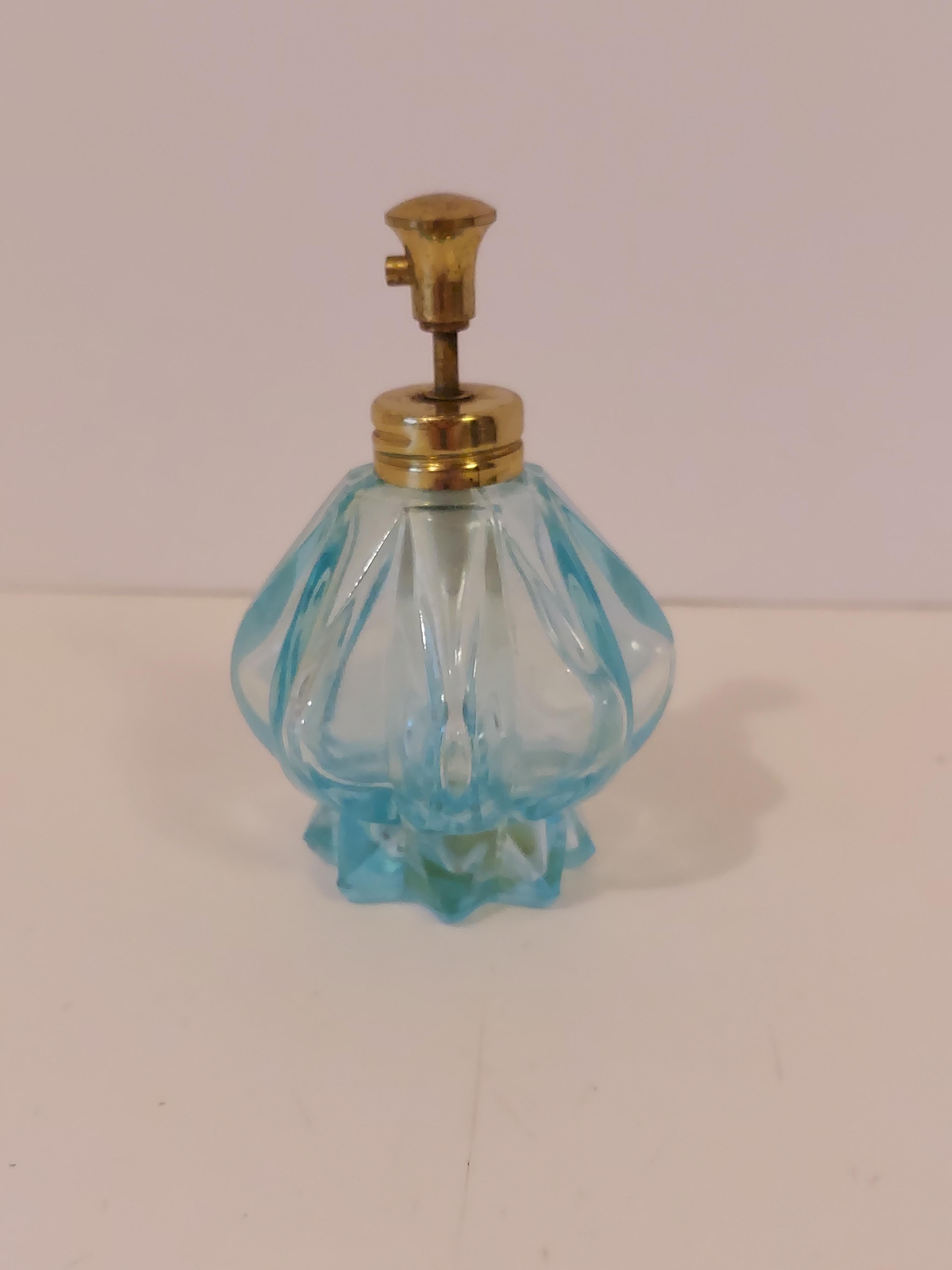 Vintage IRICE Blue Glass Perfume Bottle Atomizer Japan