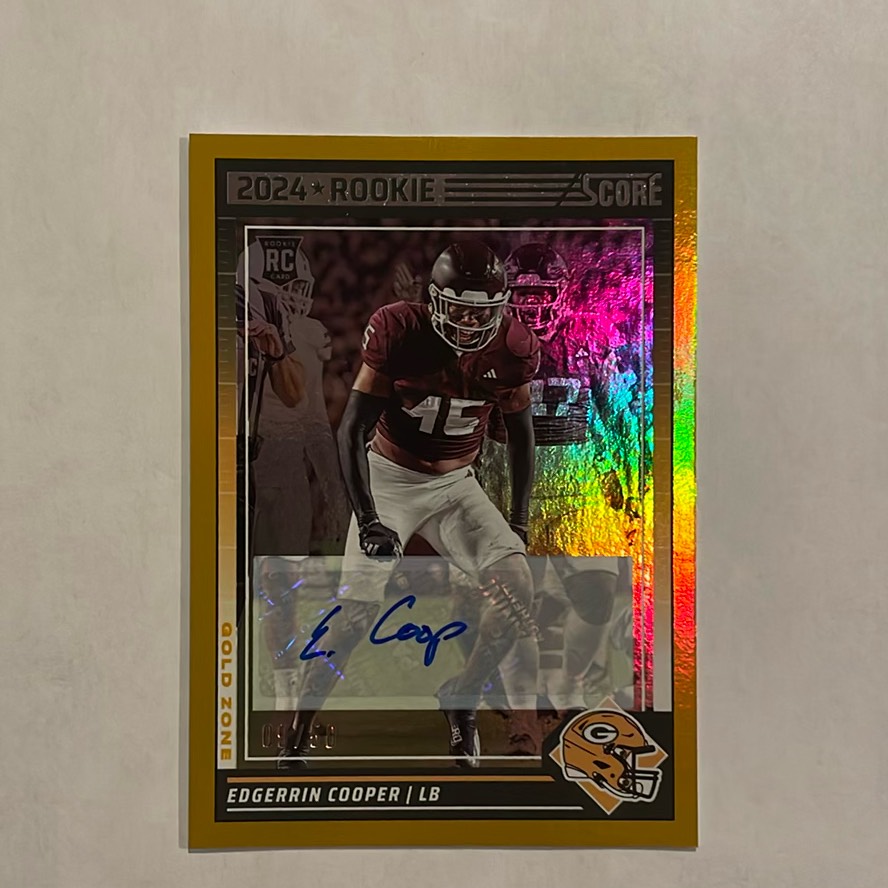 Edgerrin Cooper 2024 Score Gold RC Auto /50 Green Bay Packers