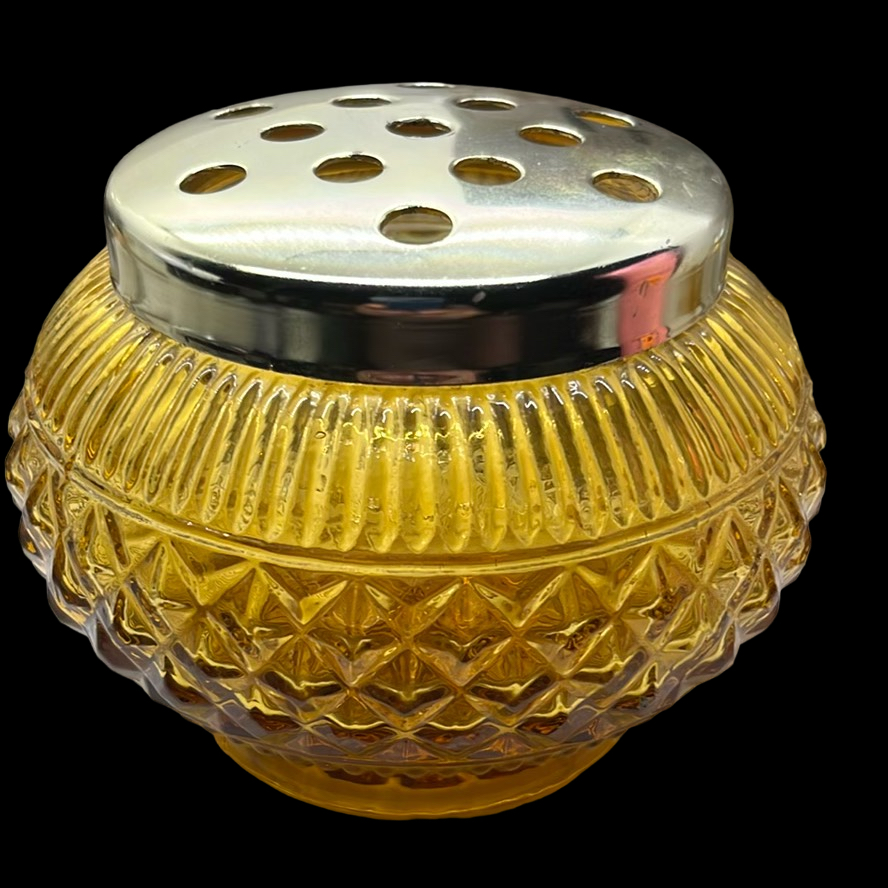 18. Vintage Amber Molded Glass Powder Container Jar Metal Gold Lid W ...