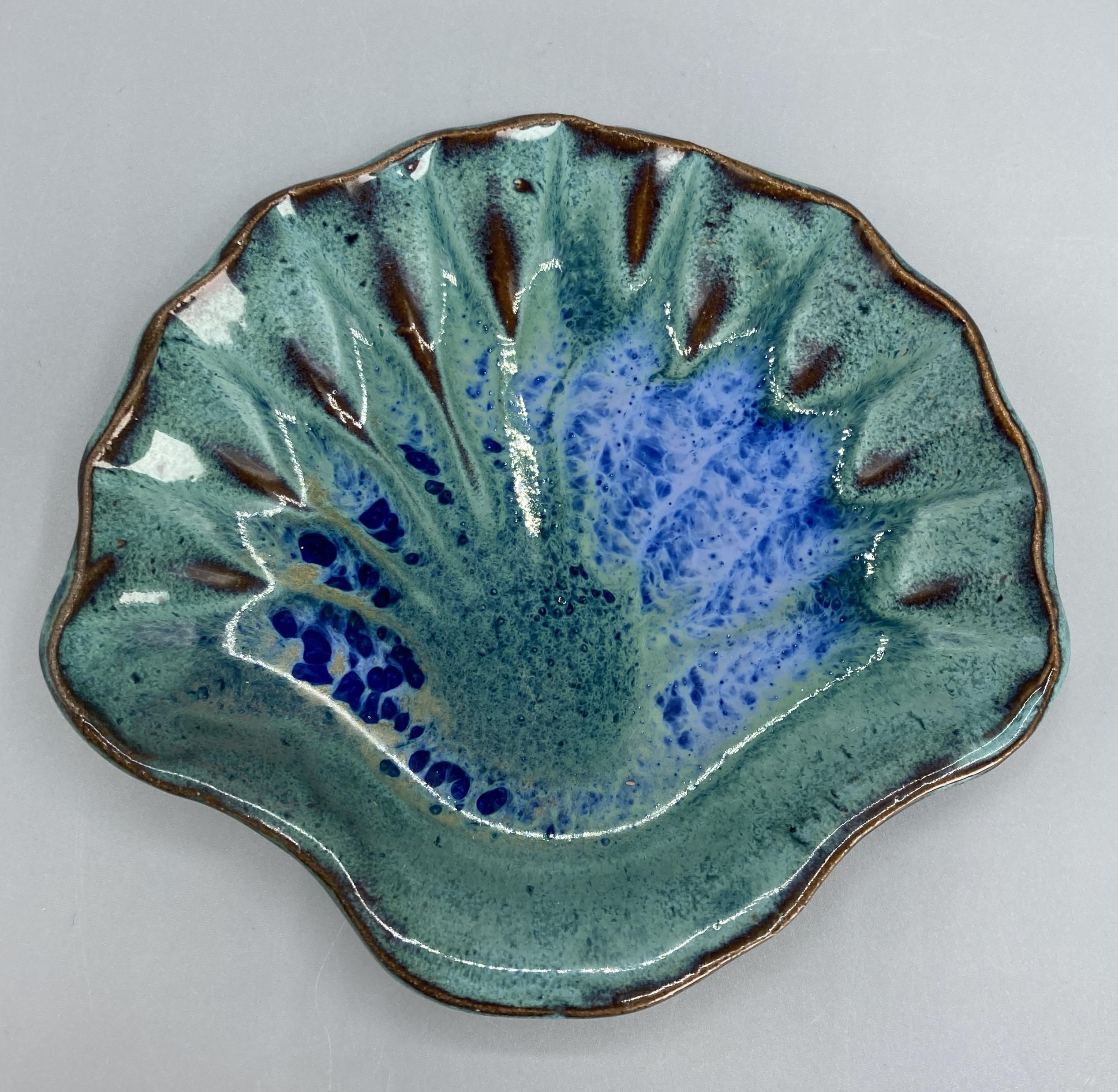 Studio Art Pottery Shell Trinket Dish - blue teal glazed - signed ...