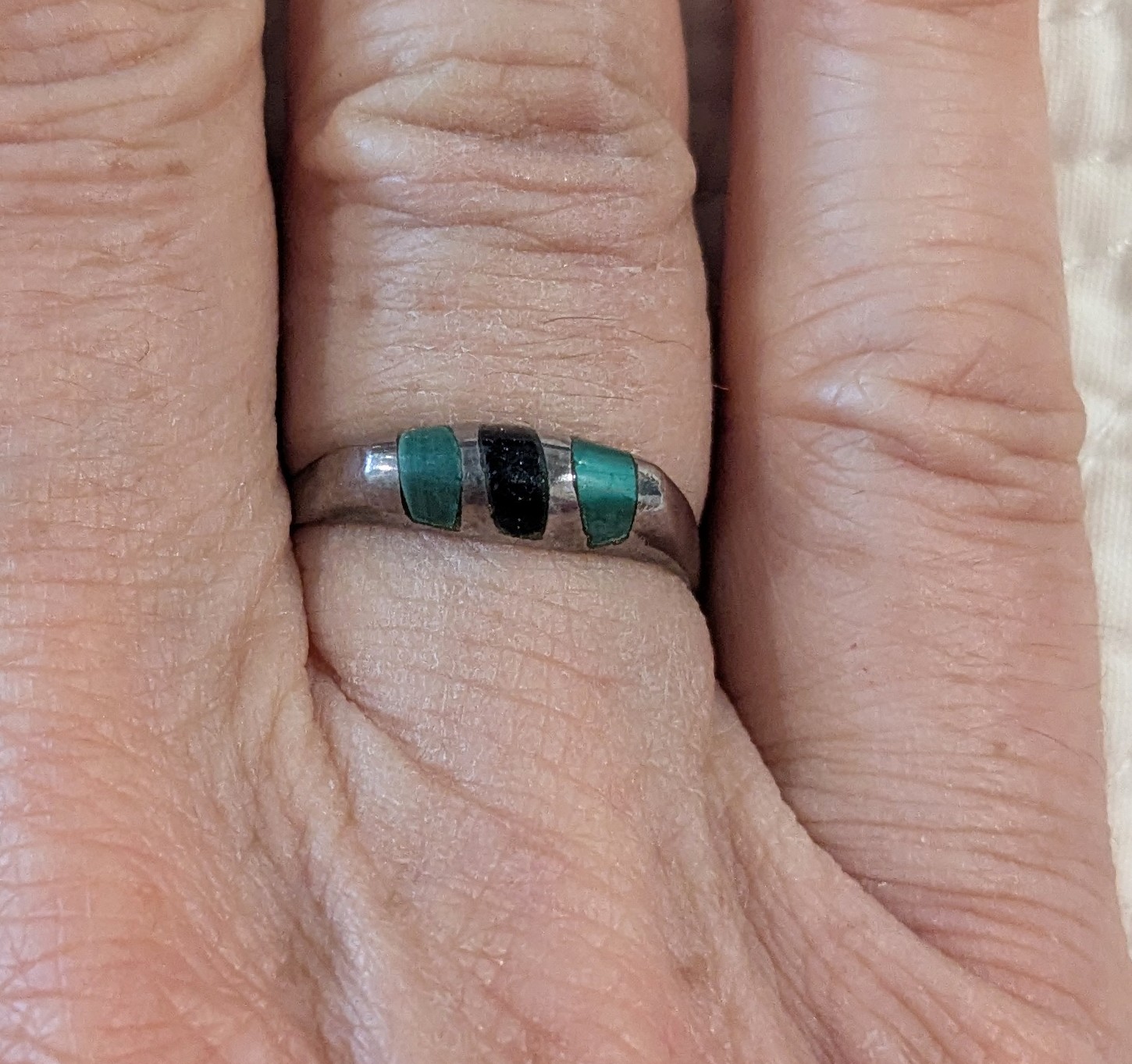 Vintage Canyon Silver Company Sterling Band Ring with Inset Malachite ...