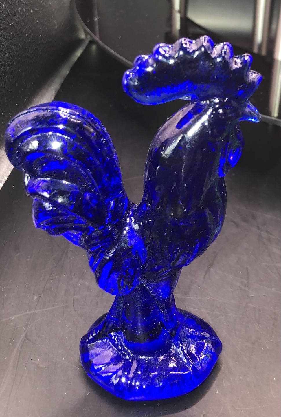 #28 - Cobalt blue solid glass rooster Figurine