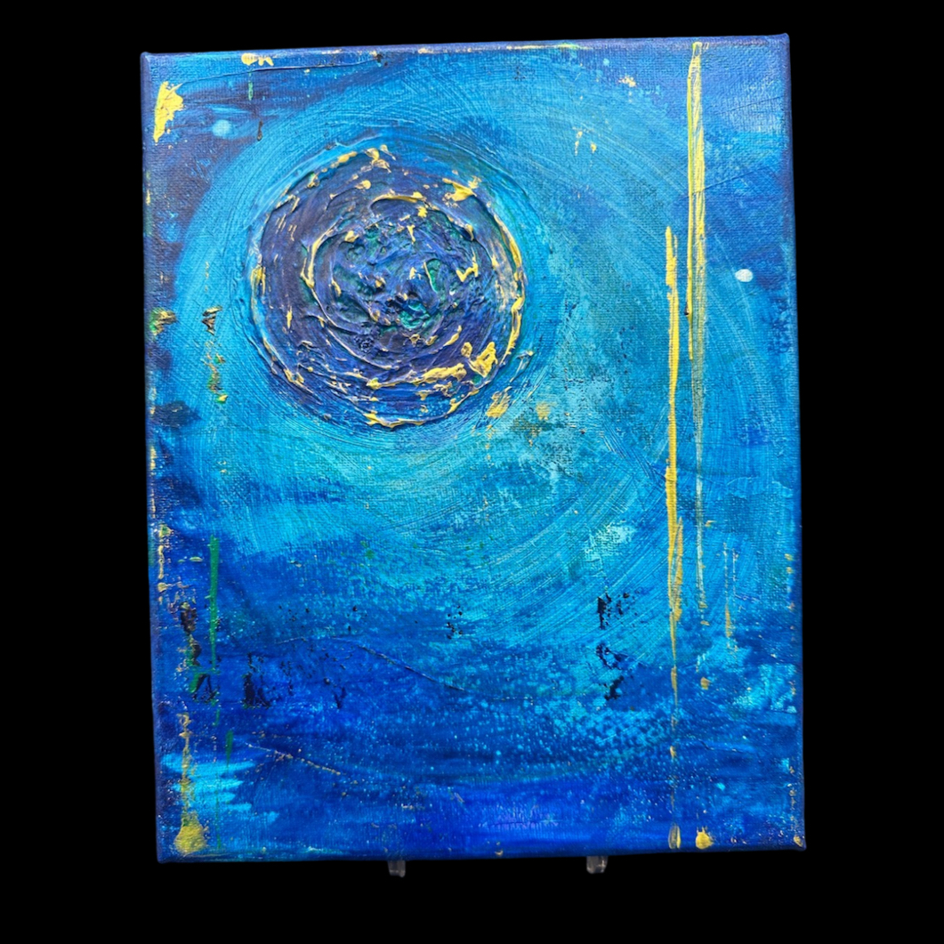 “Blue Moon” Abstract Acrylic Painting By AMMART 12”x9”
