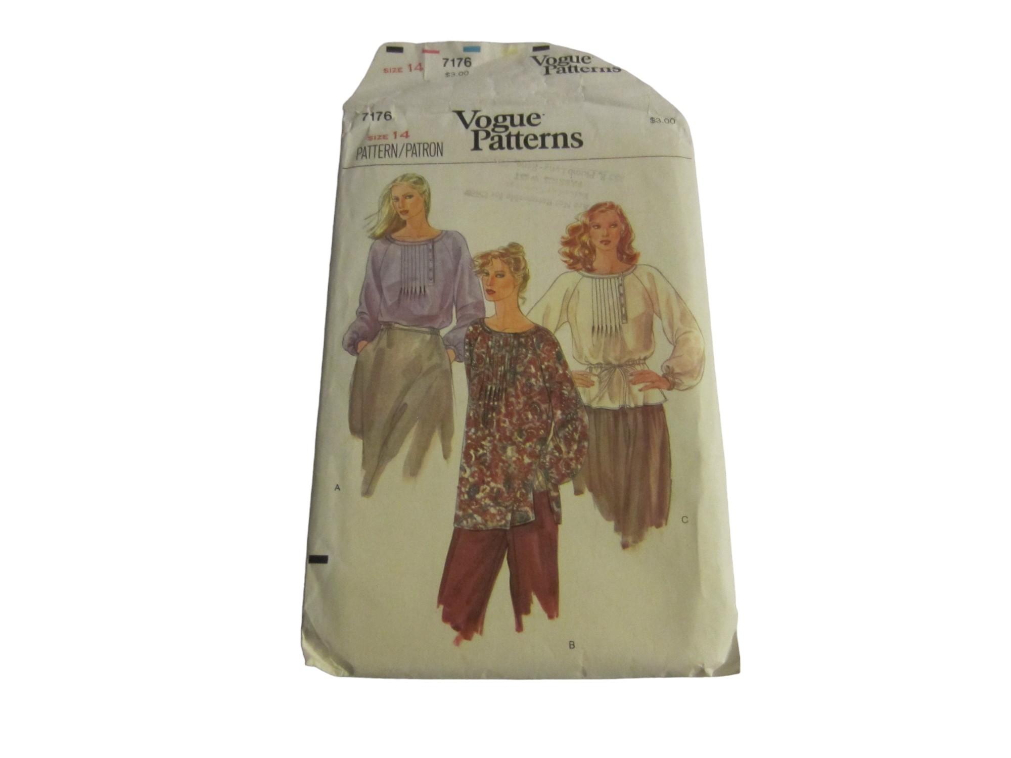 Vogue Women's Vintage Patterns Sewing 7176 Pattern Blouse Size 14