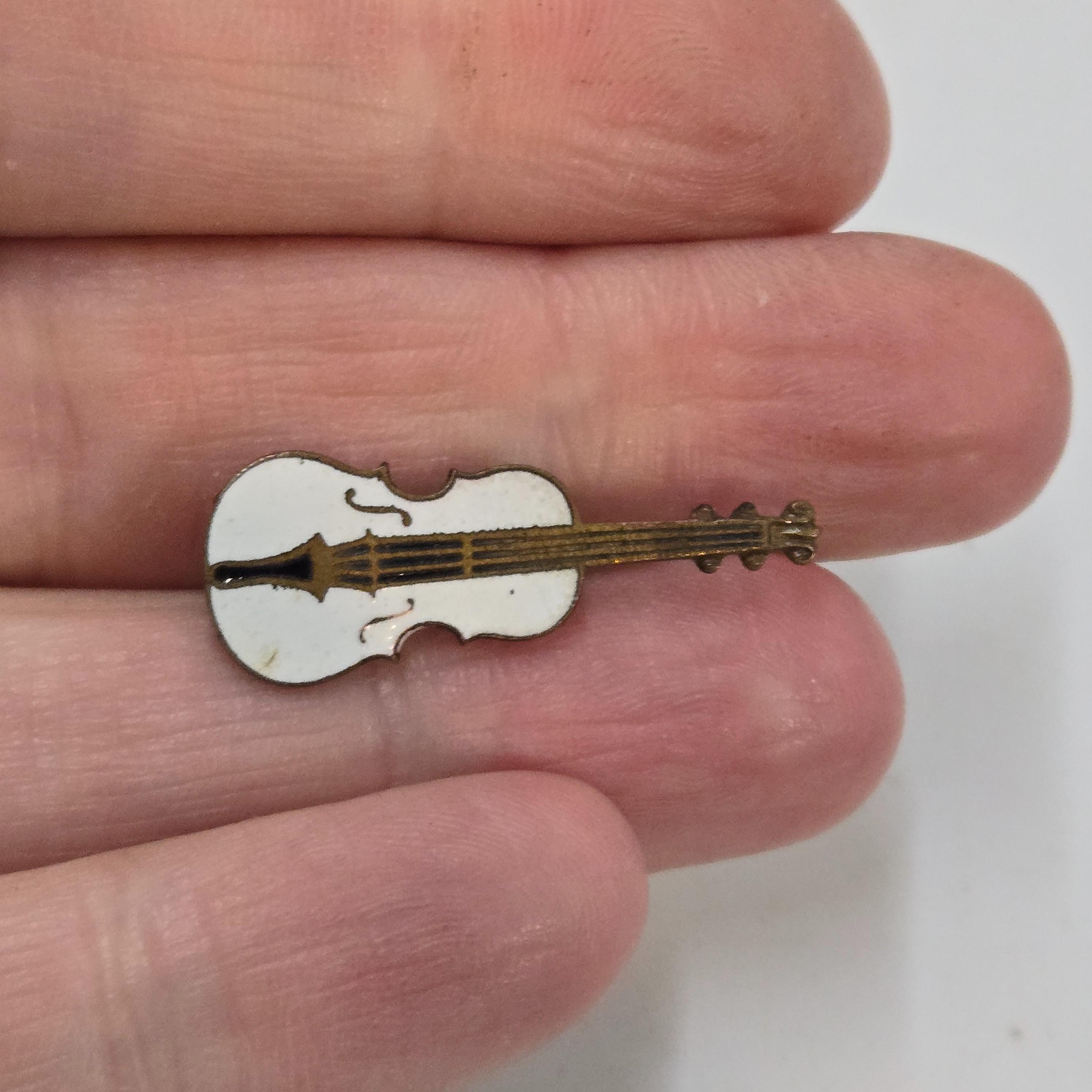 Tiny (Possibly Antique) Enamel Violin Pin Marked "BEE"